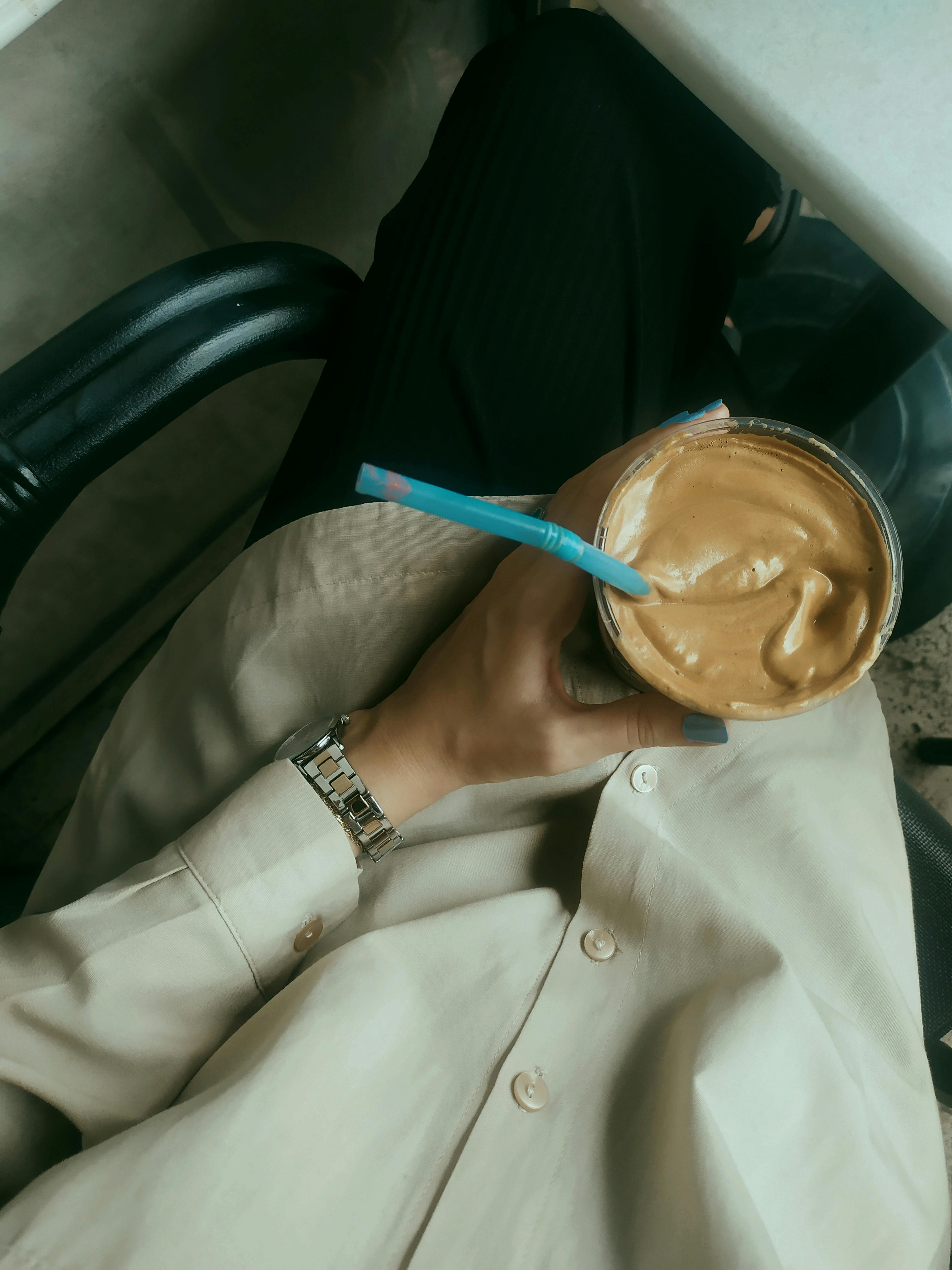 Drinking Coffee Mousse Through a Straw · Free Stock Photo