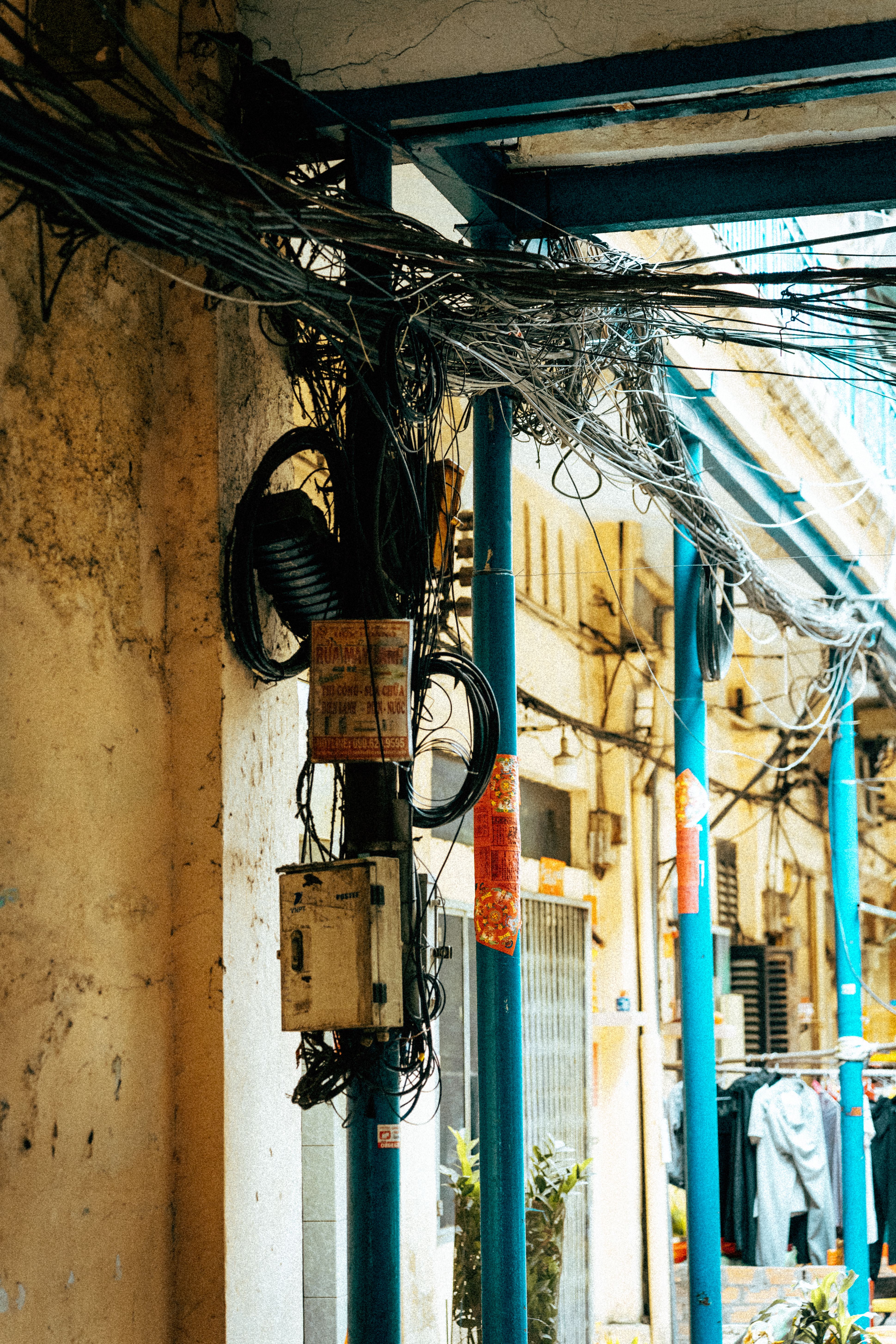 Exposed Electrical Cables and Lines Hanging Outdoors · Free Stock Photo