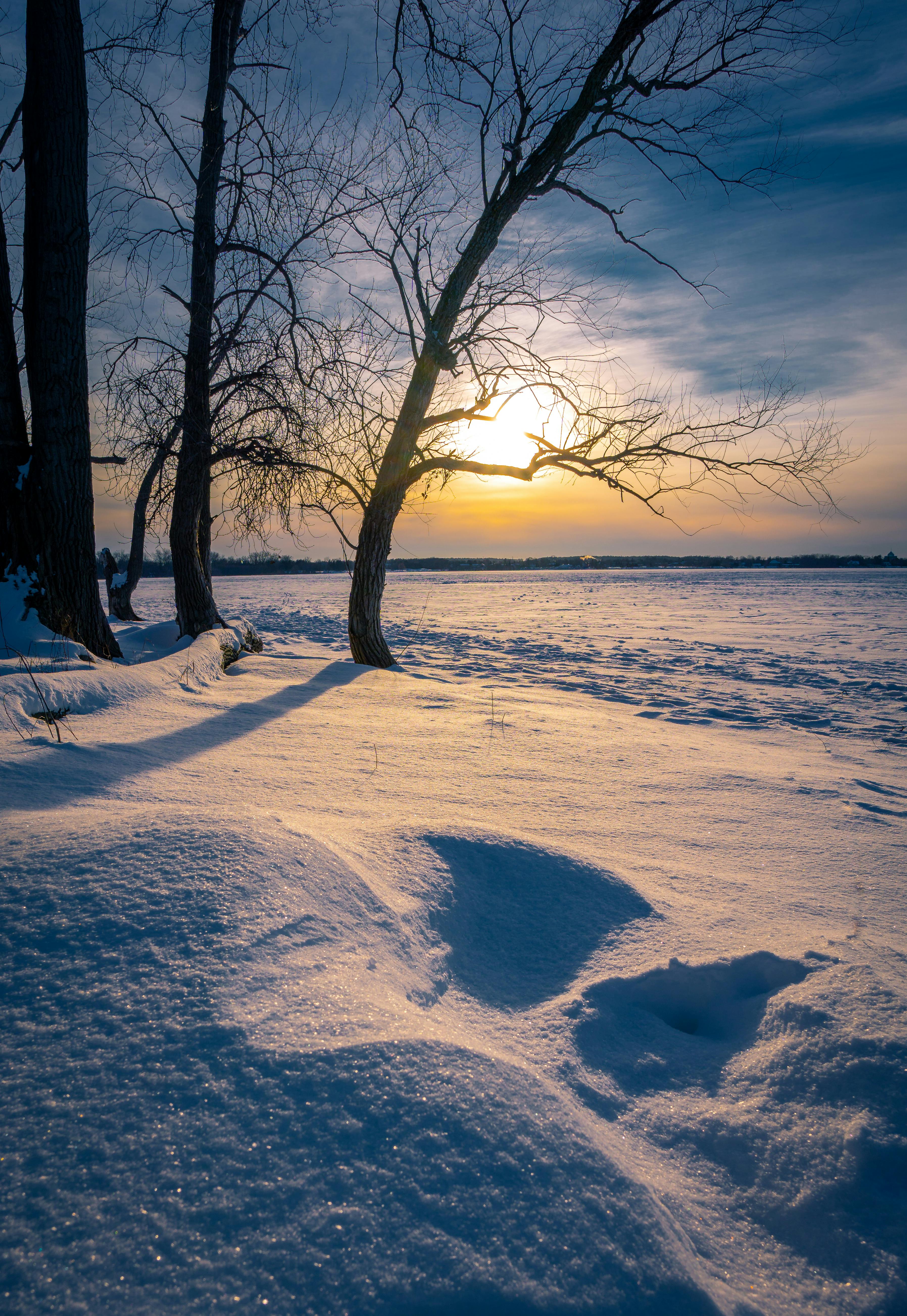 Snow on Field at Sunset · Free Stock Photo