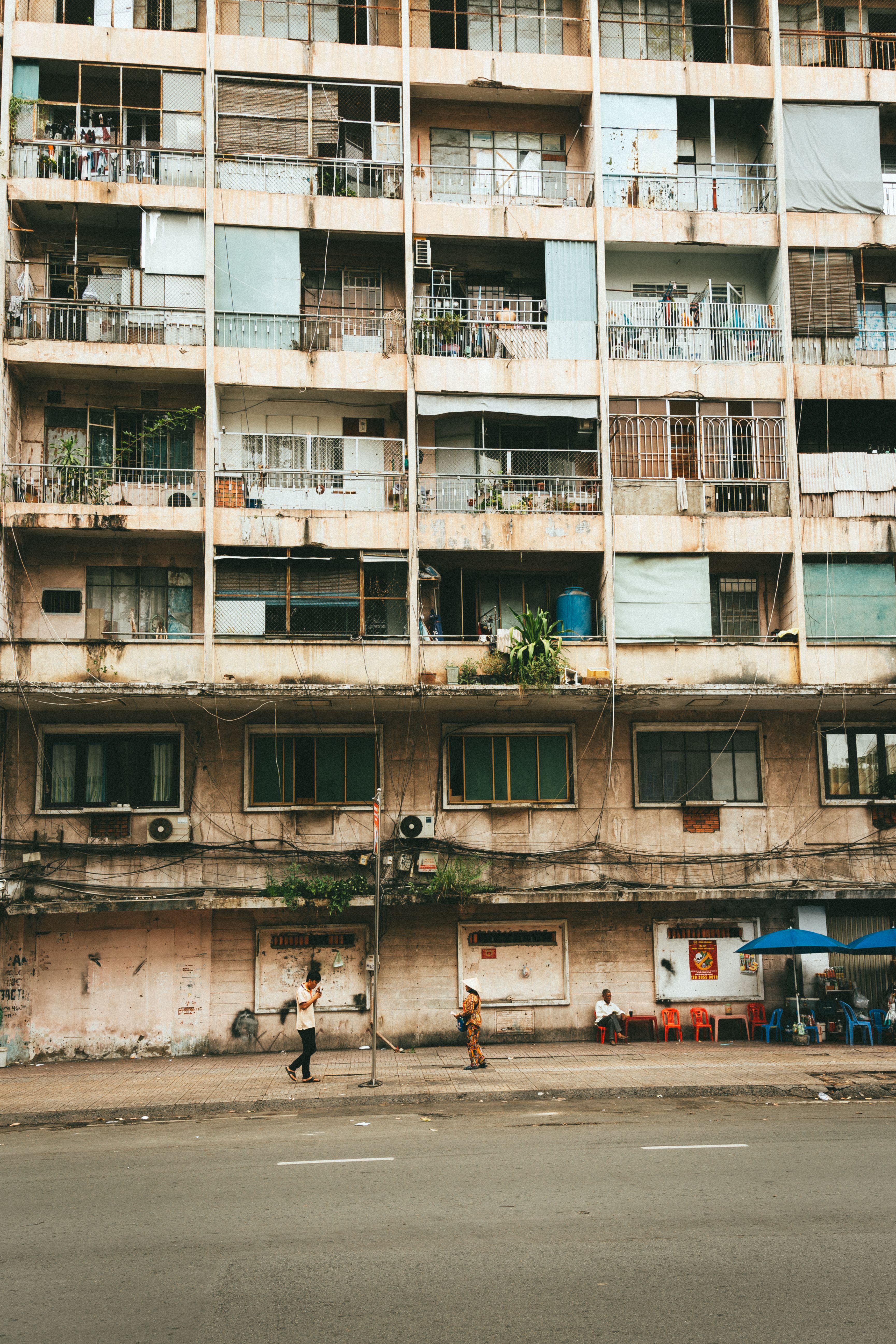 View of a Street, Sidewalk and Exterior of an Old Building in a City ...