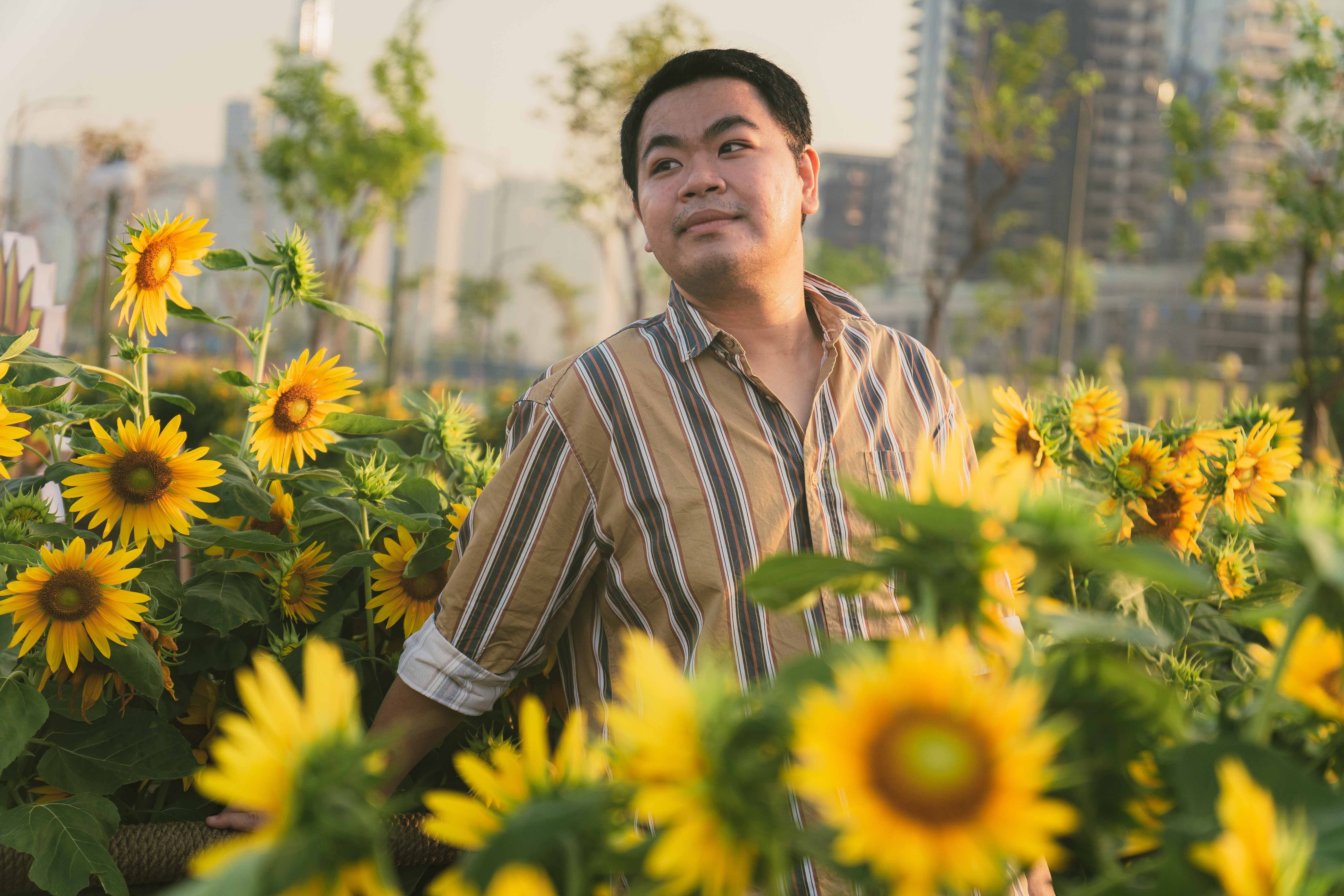 Man Standing on Field of Sunflowers · Free Stock Photo