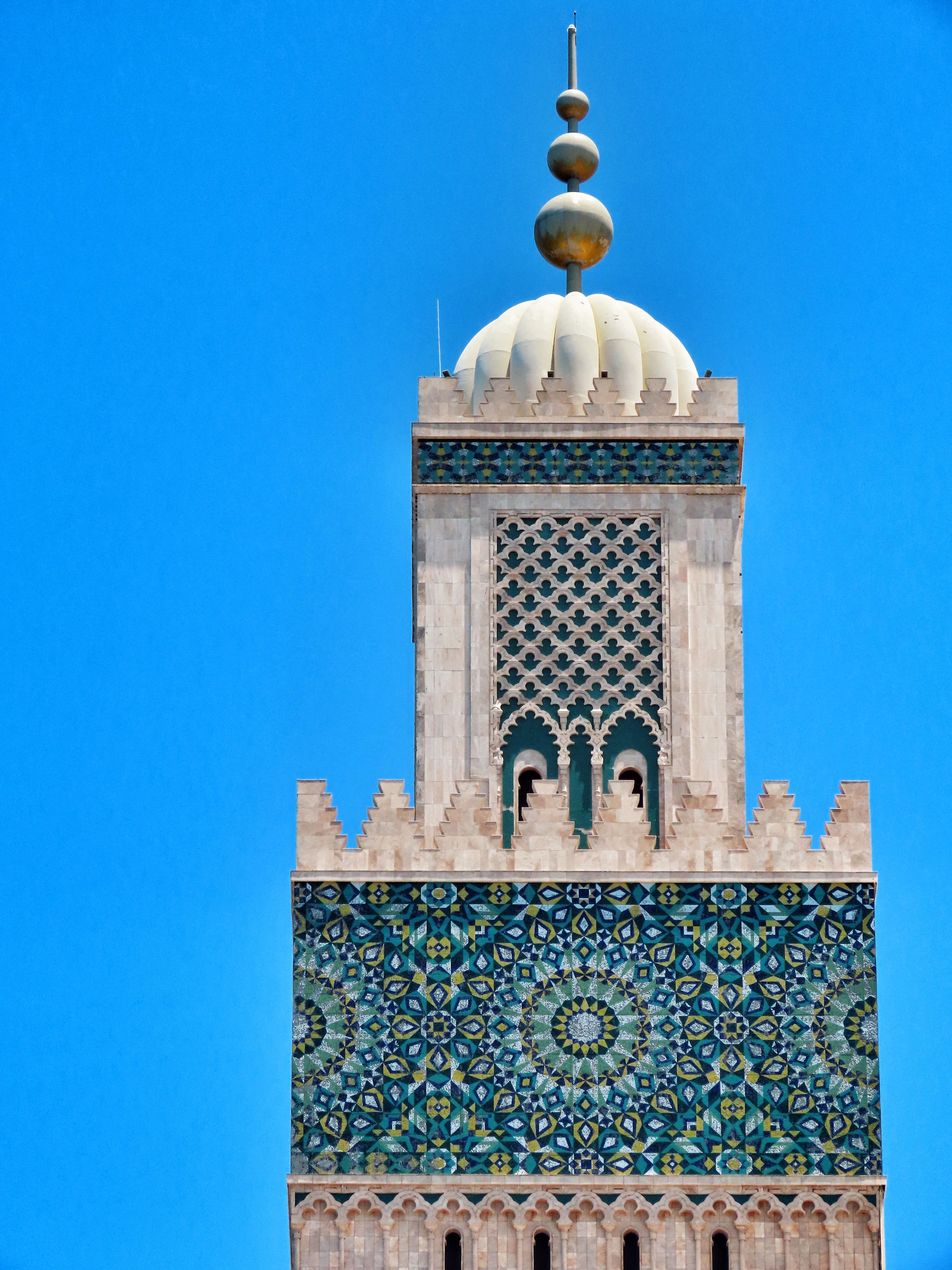 Top of Minaret Tower of Hassan II Mosque in Casablanca in Morocco ...