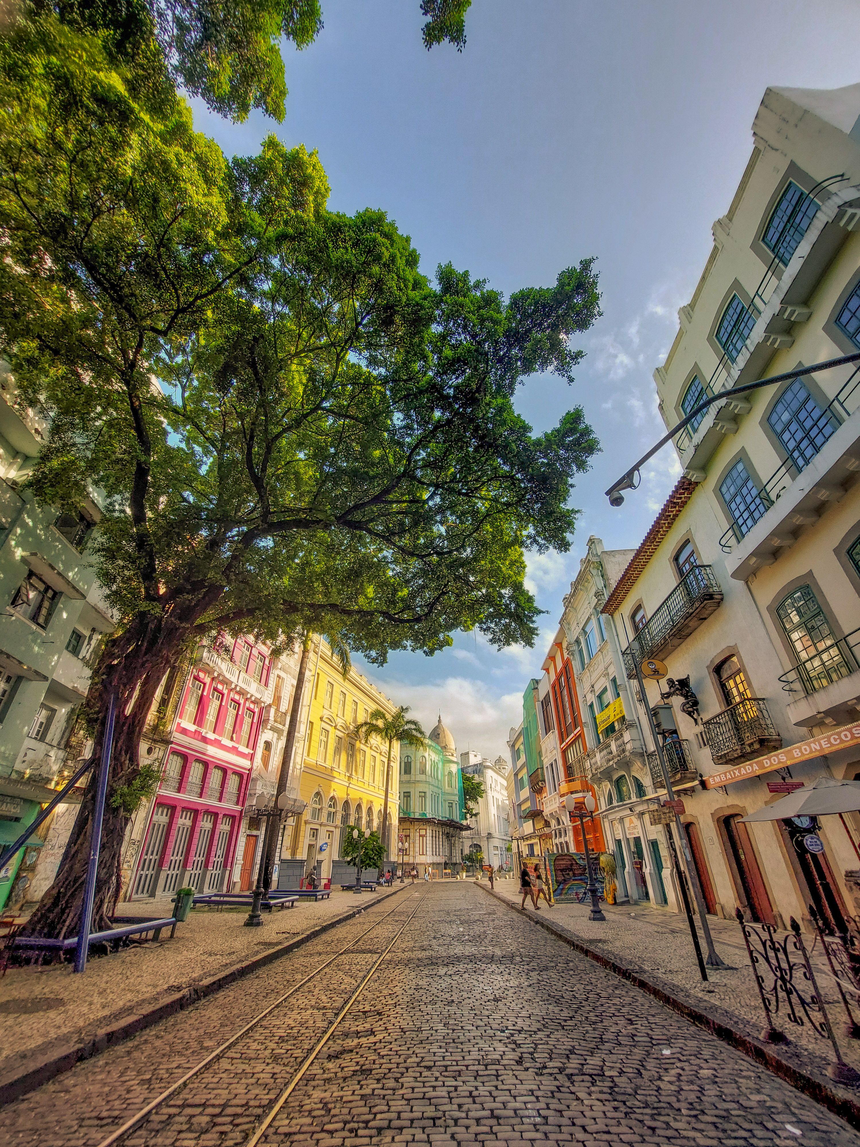 Traditional Townhouses and a a Paved Street in a City · Free Stock Photo