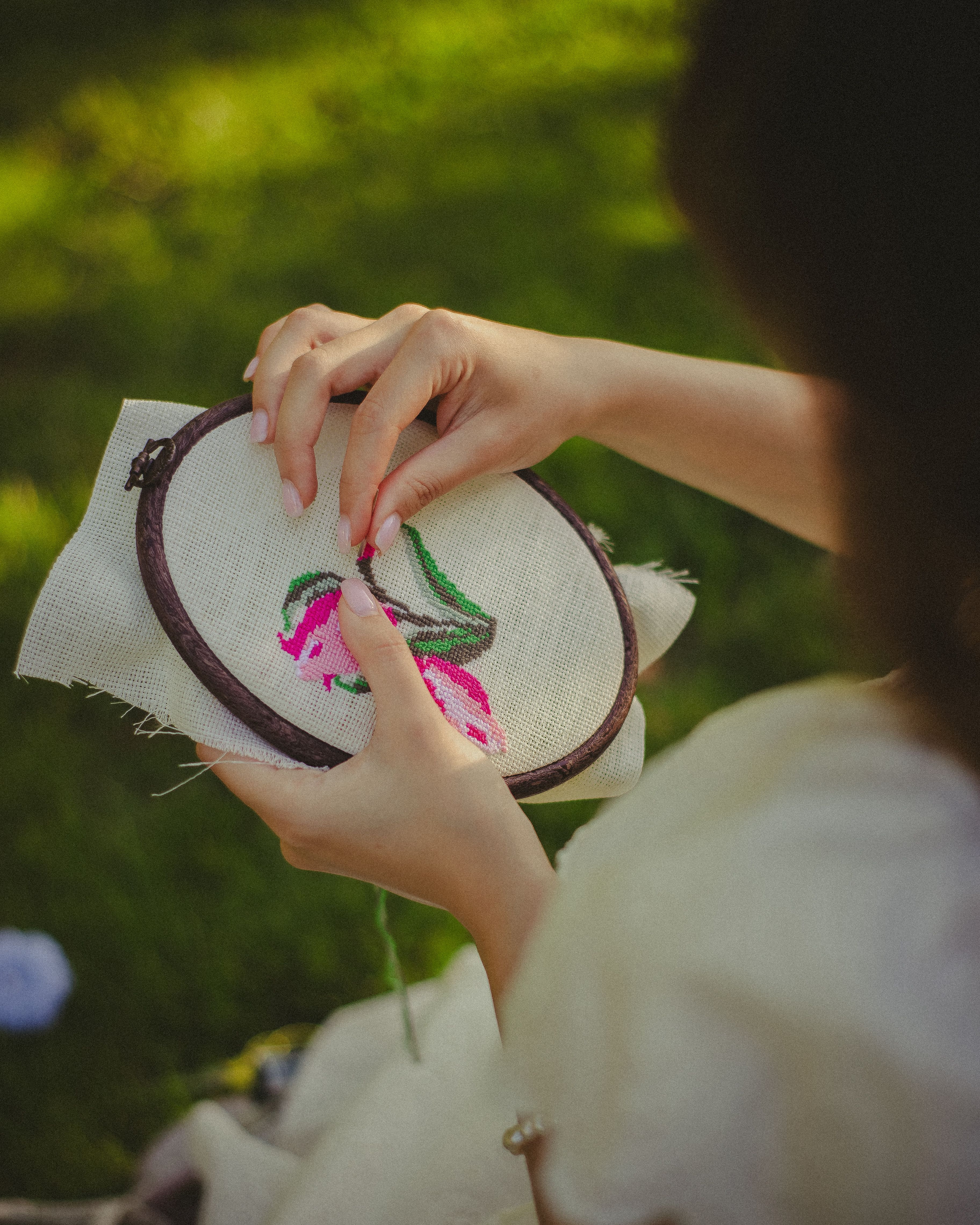 Woman Hands Holding Handmade Plate with Sewed Flower · Free Stock Photo