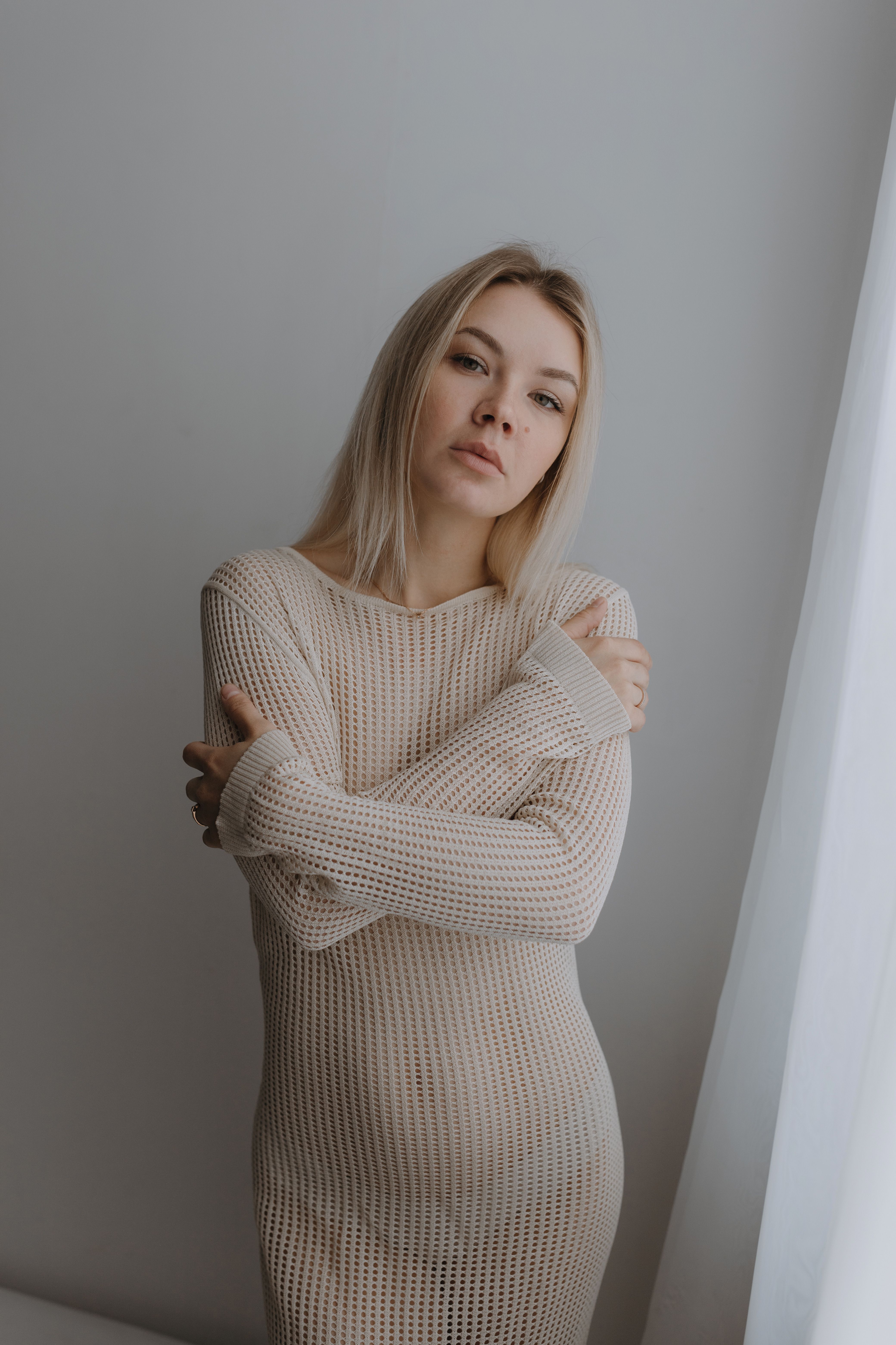 Woman in White Mesh Dress · Free Stock Photo