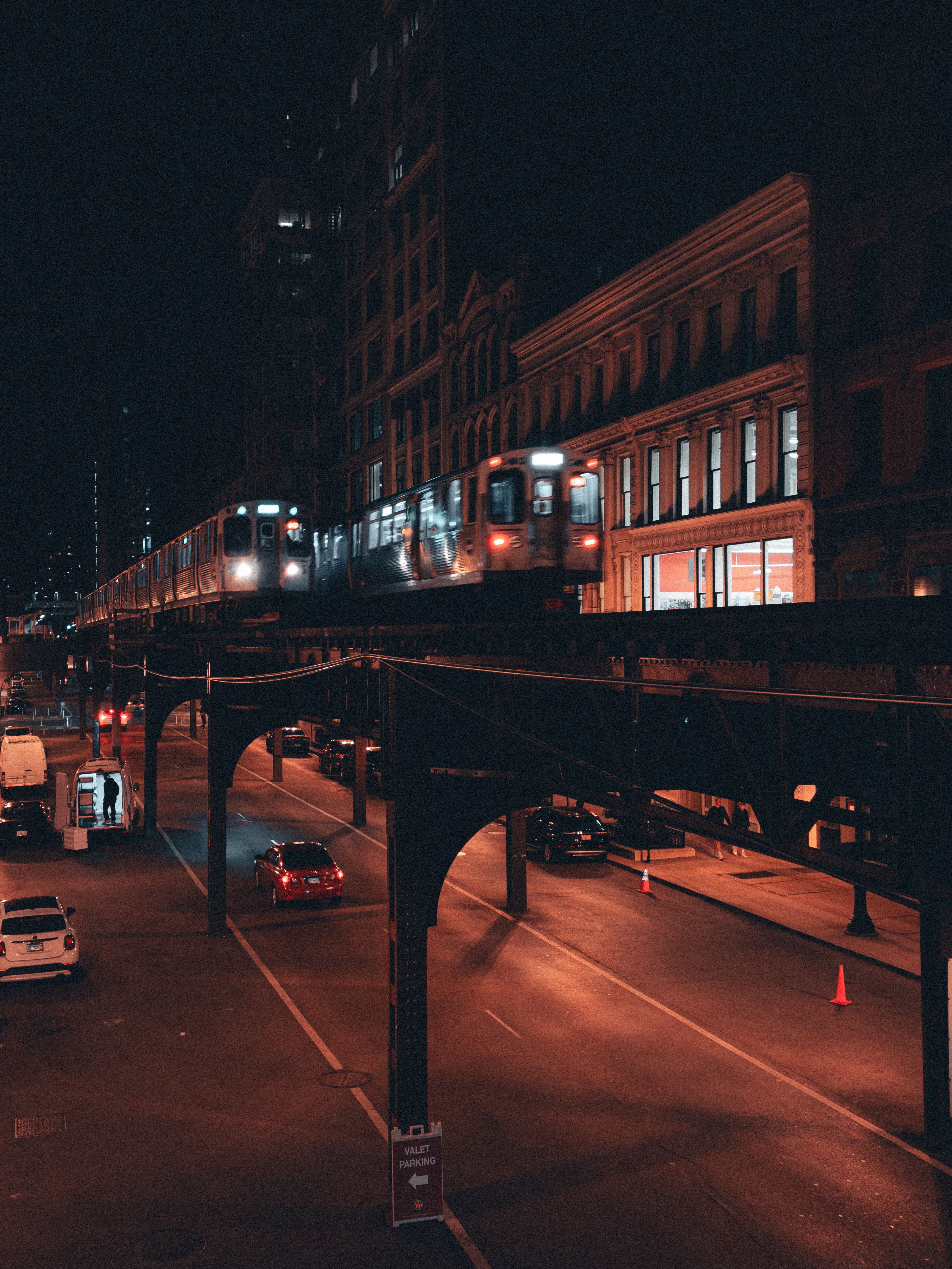View of a Street and Elevated Railway in the City at Night · Free Stock ...