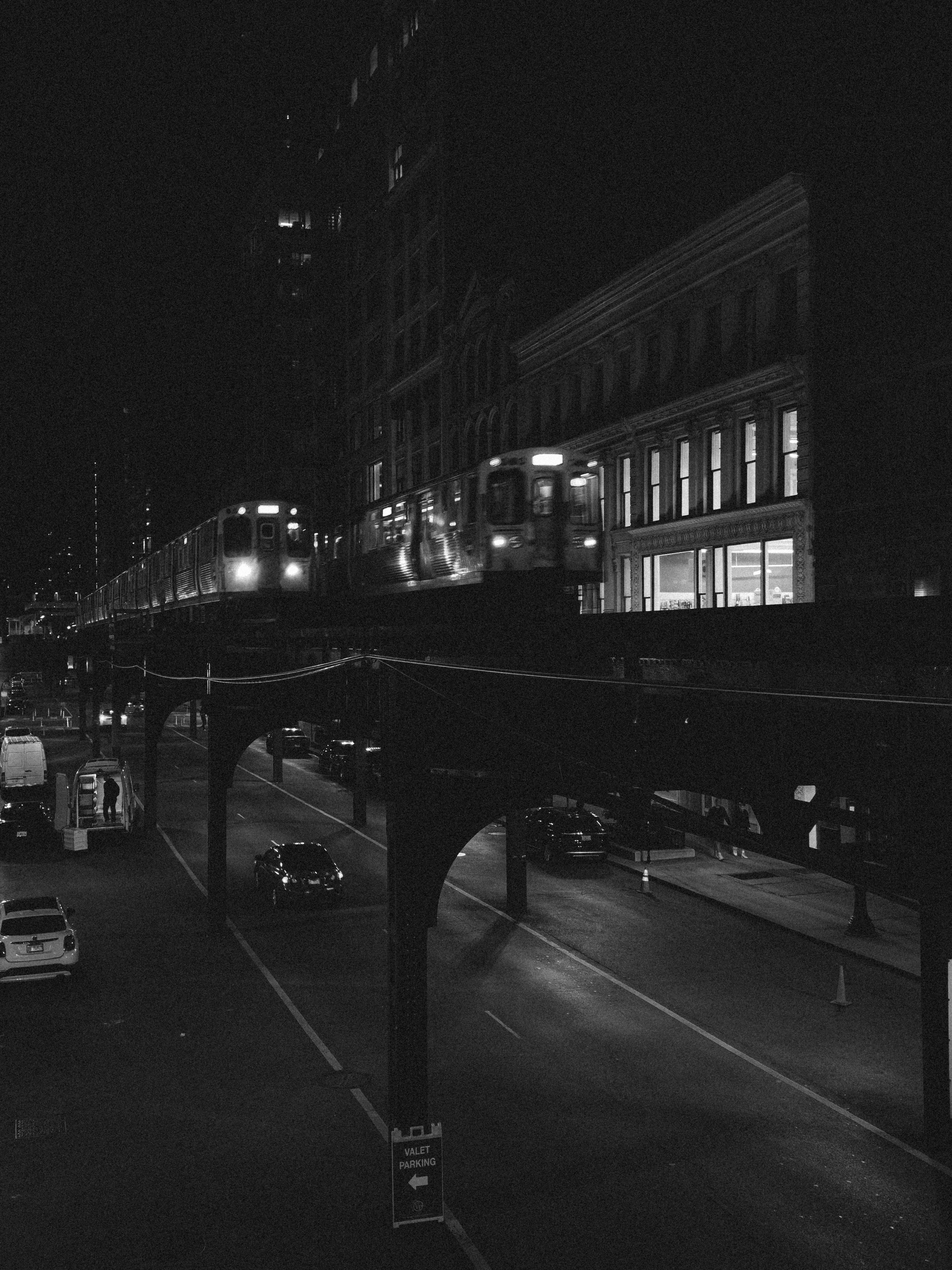 Metro Trains over Street at Night · Free Stock Photo