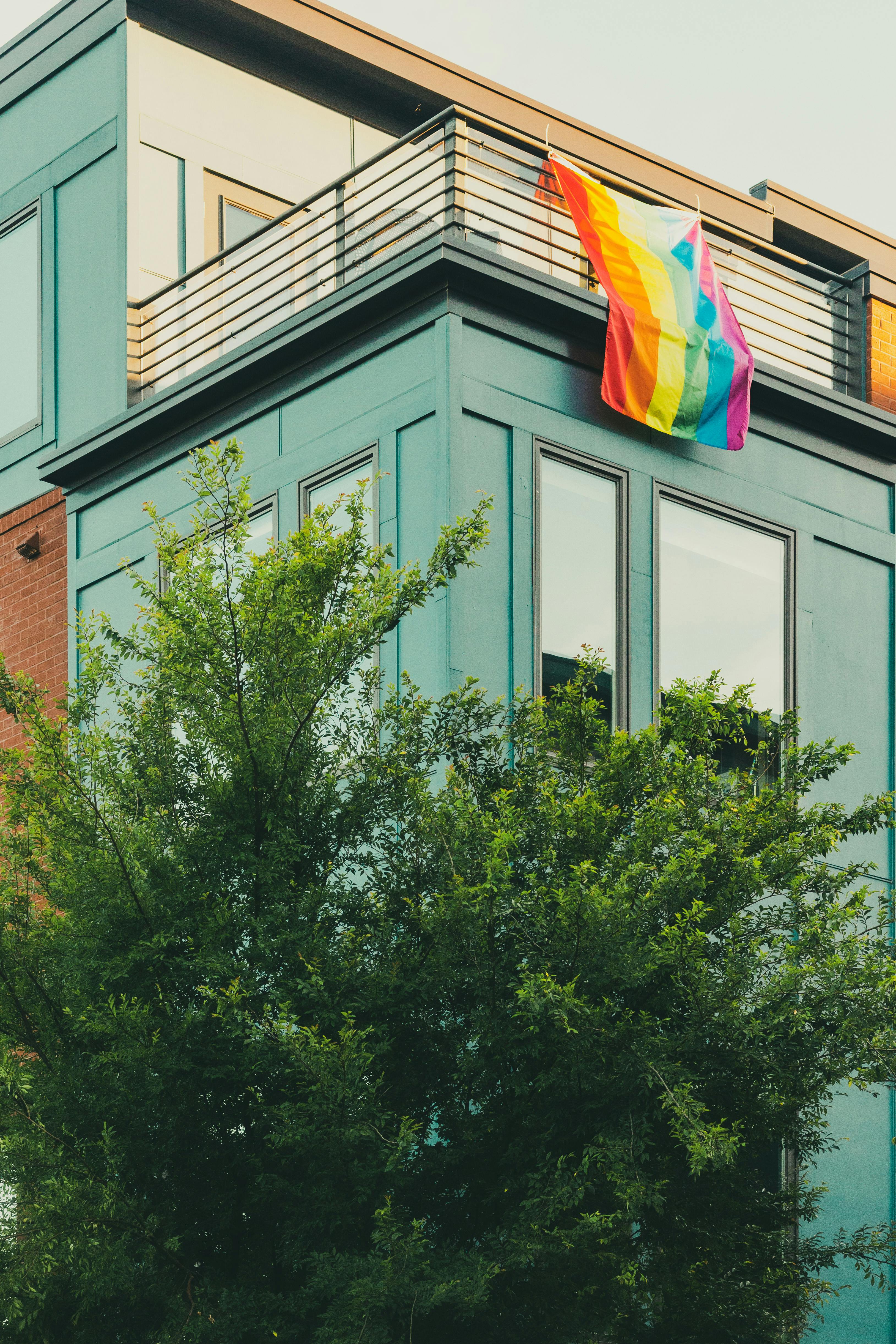 Multi-coloured Flag Hanging On Building · Free Stock Photo