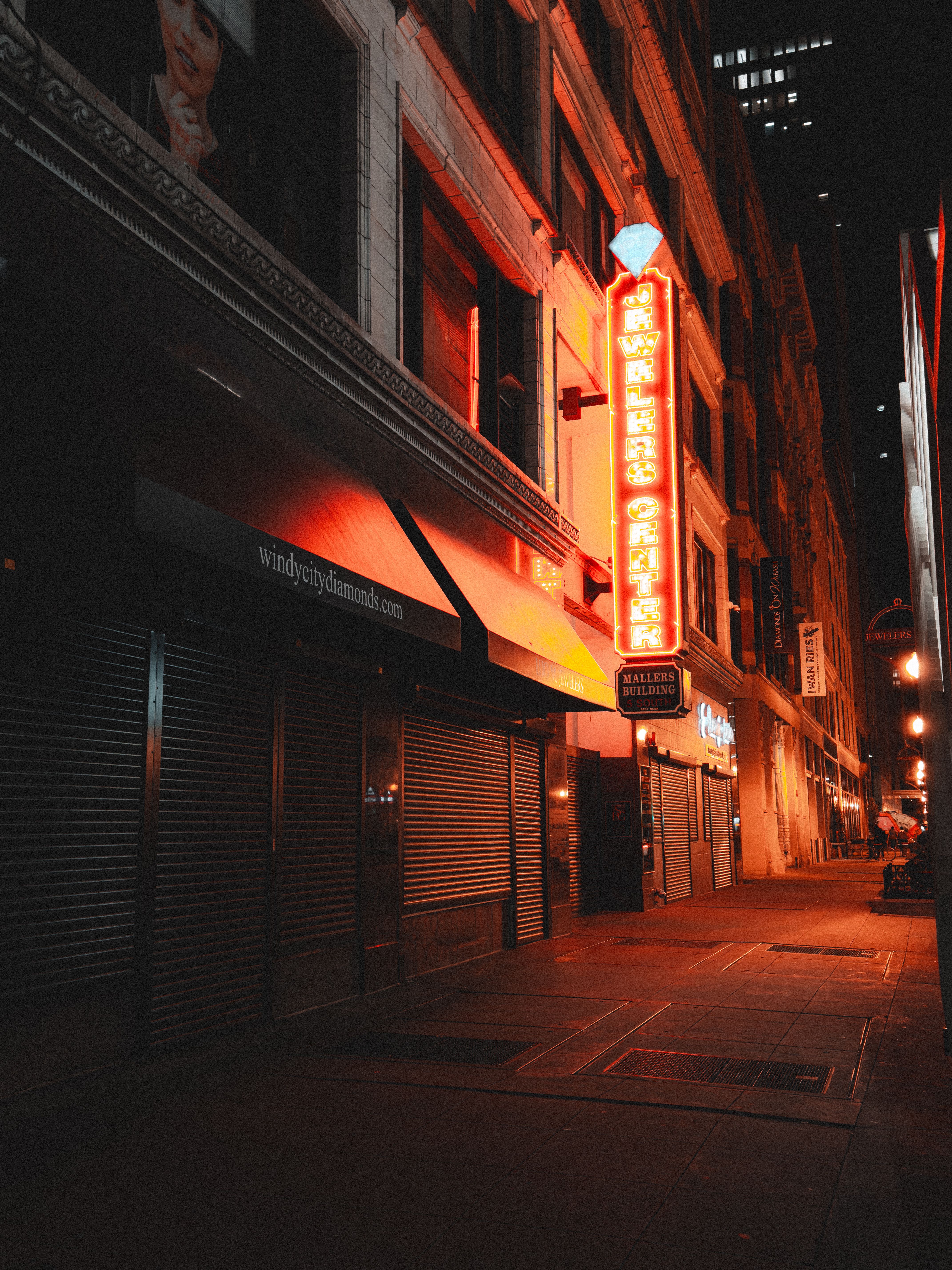 Red Neon over Dark Street in City at Night · Free Stock Photo