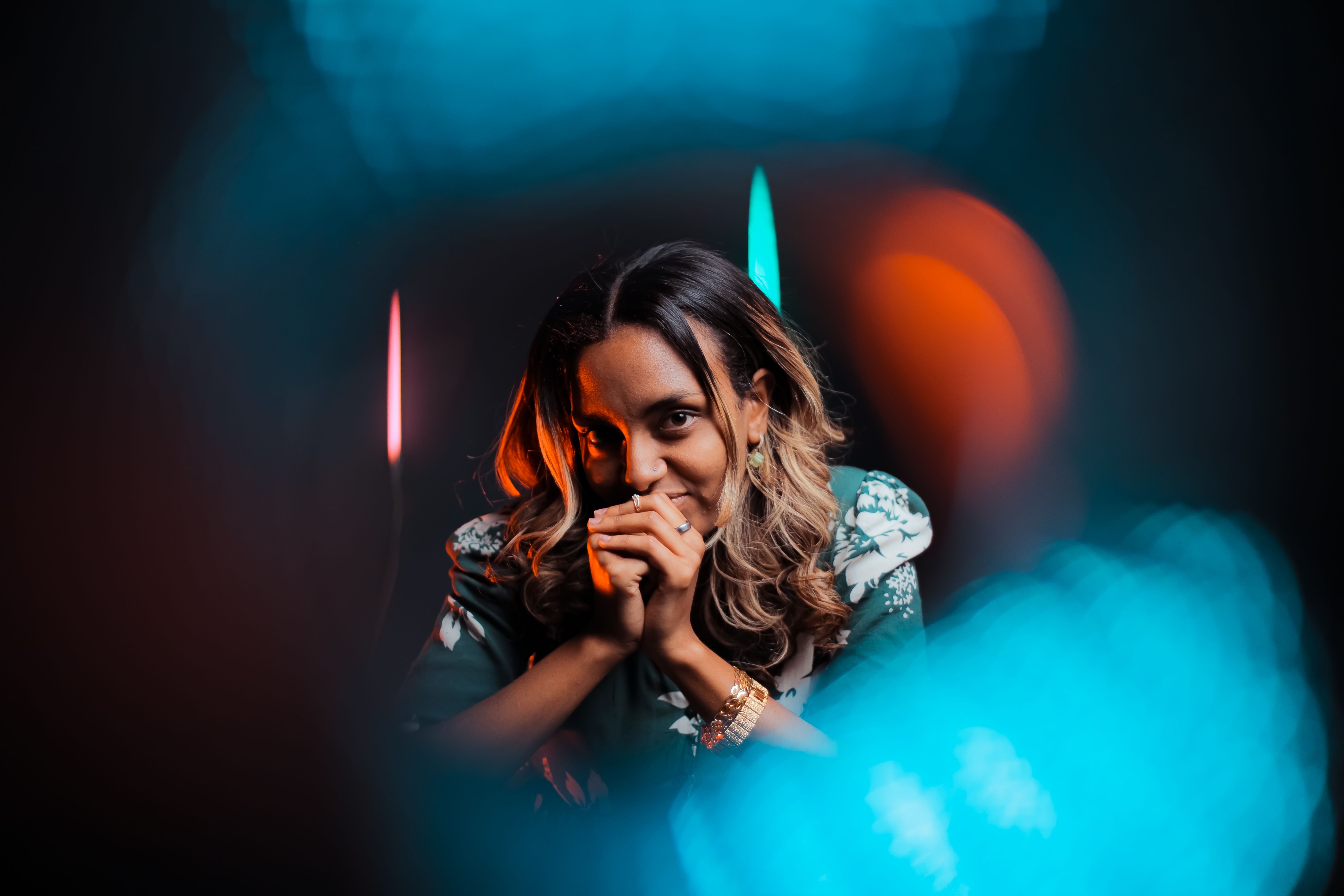 Lights around Woman in Darkness · Free Stock Photo