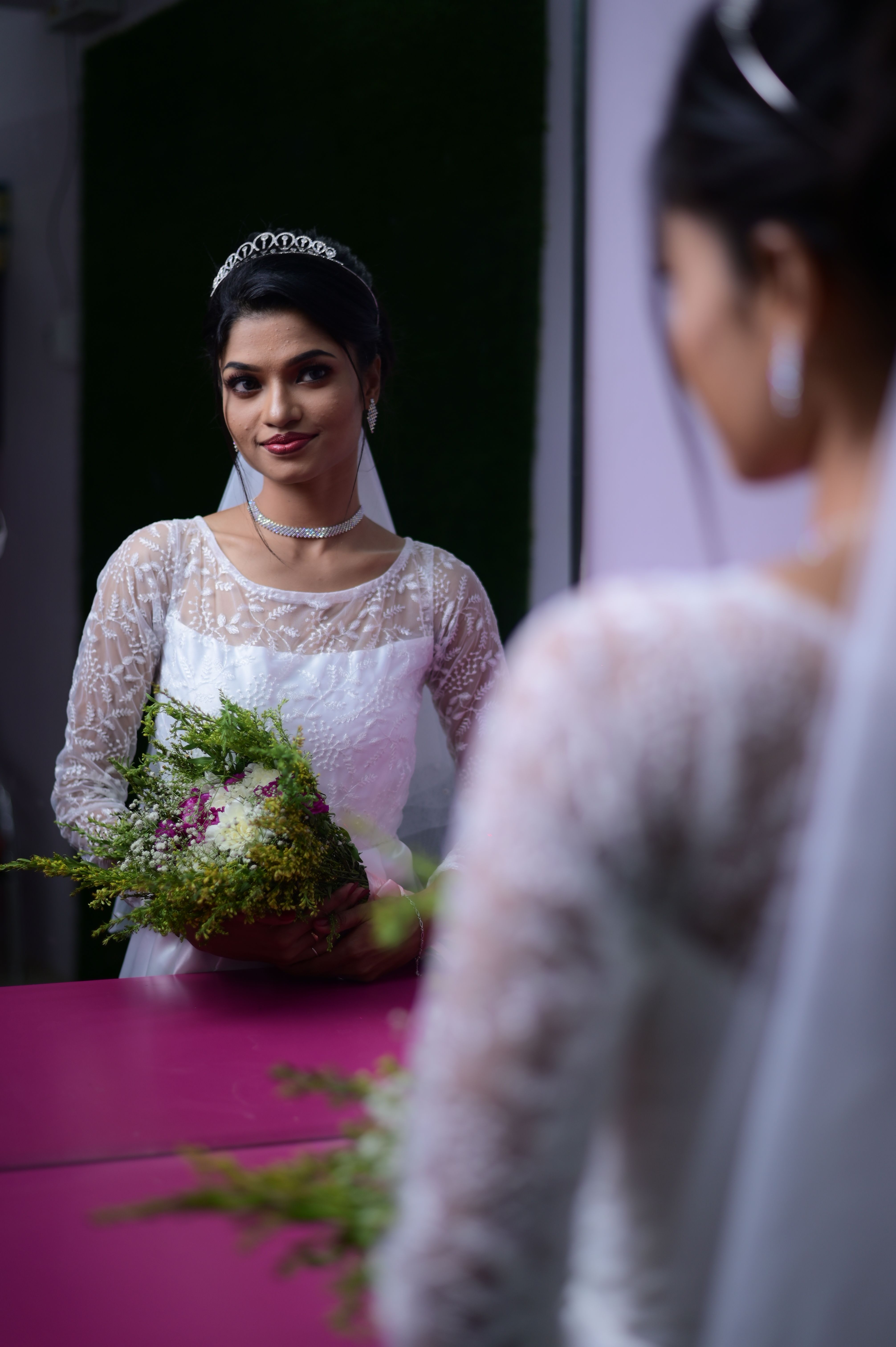 Reflection of Bride Standing in front of Mirror · Free Stock Photo