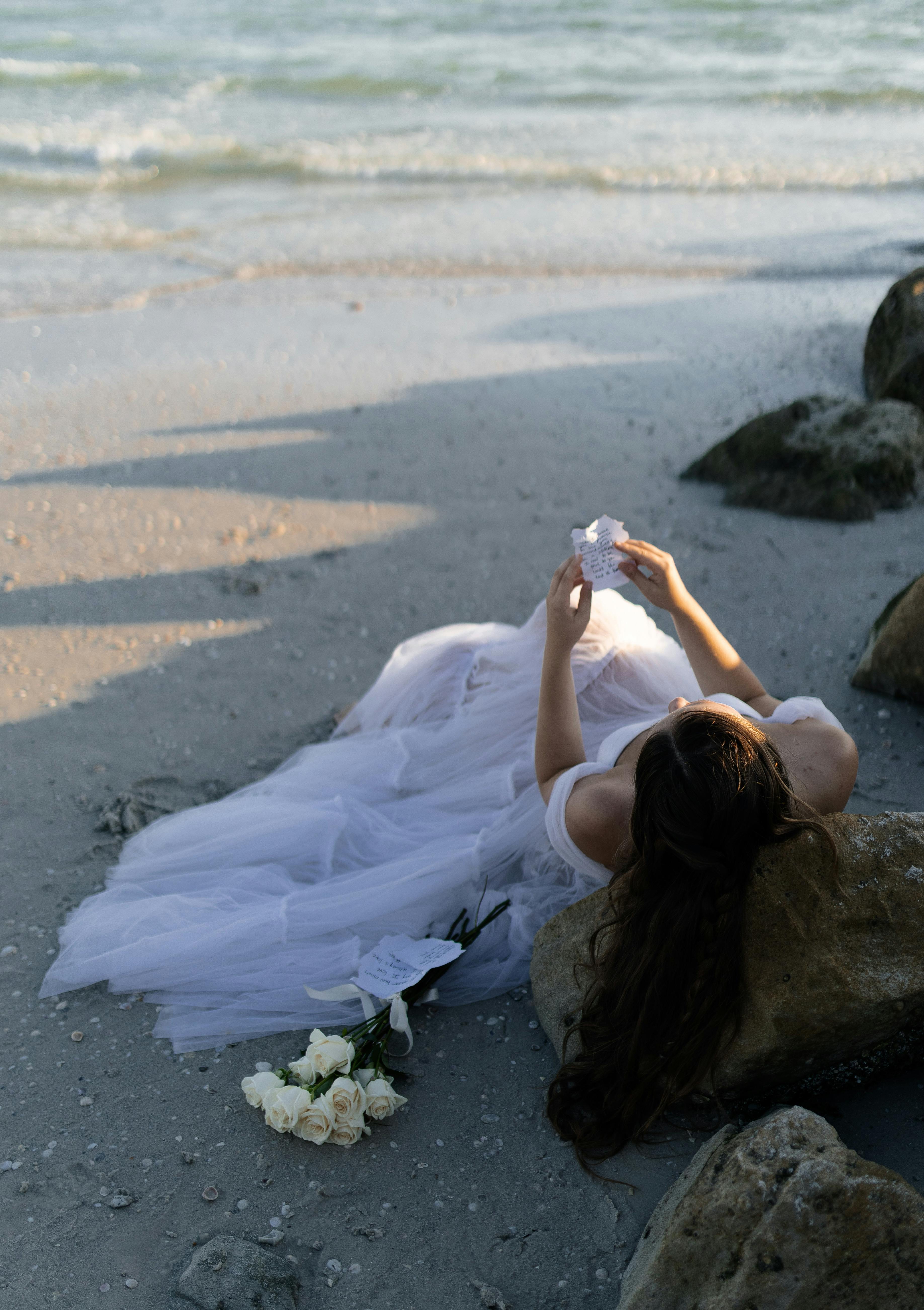 Bride in Wedding Dress on Beach · Free Stock Photo