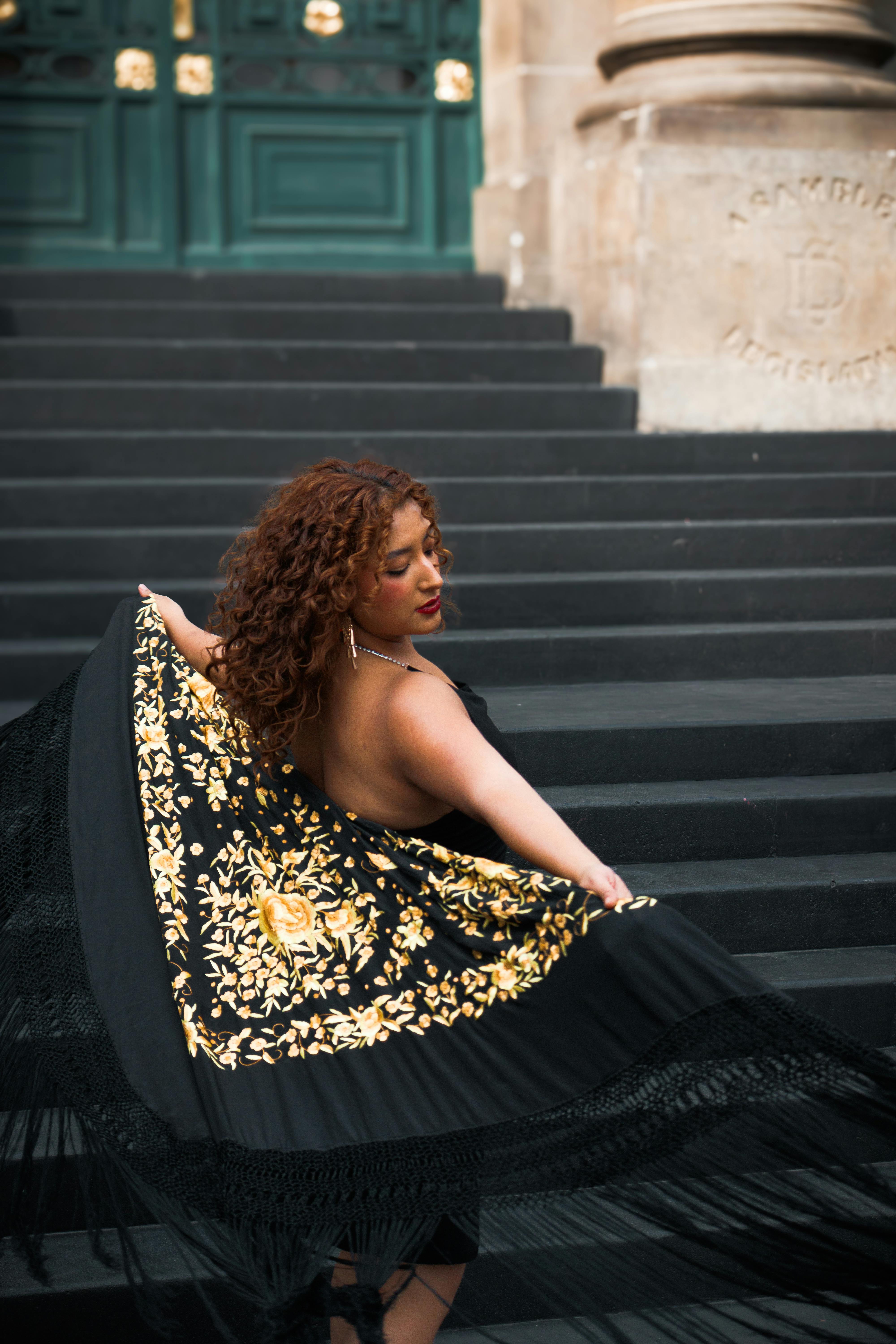 Woman in Dress and Shawl Dancing · Free Stock Photo