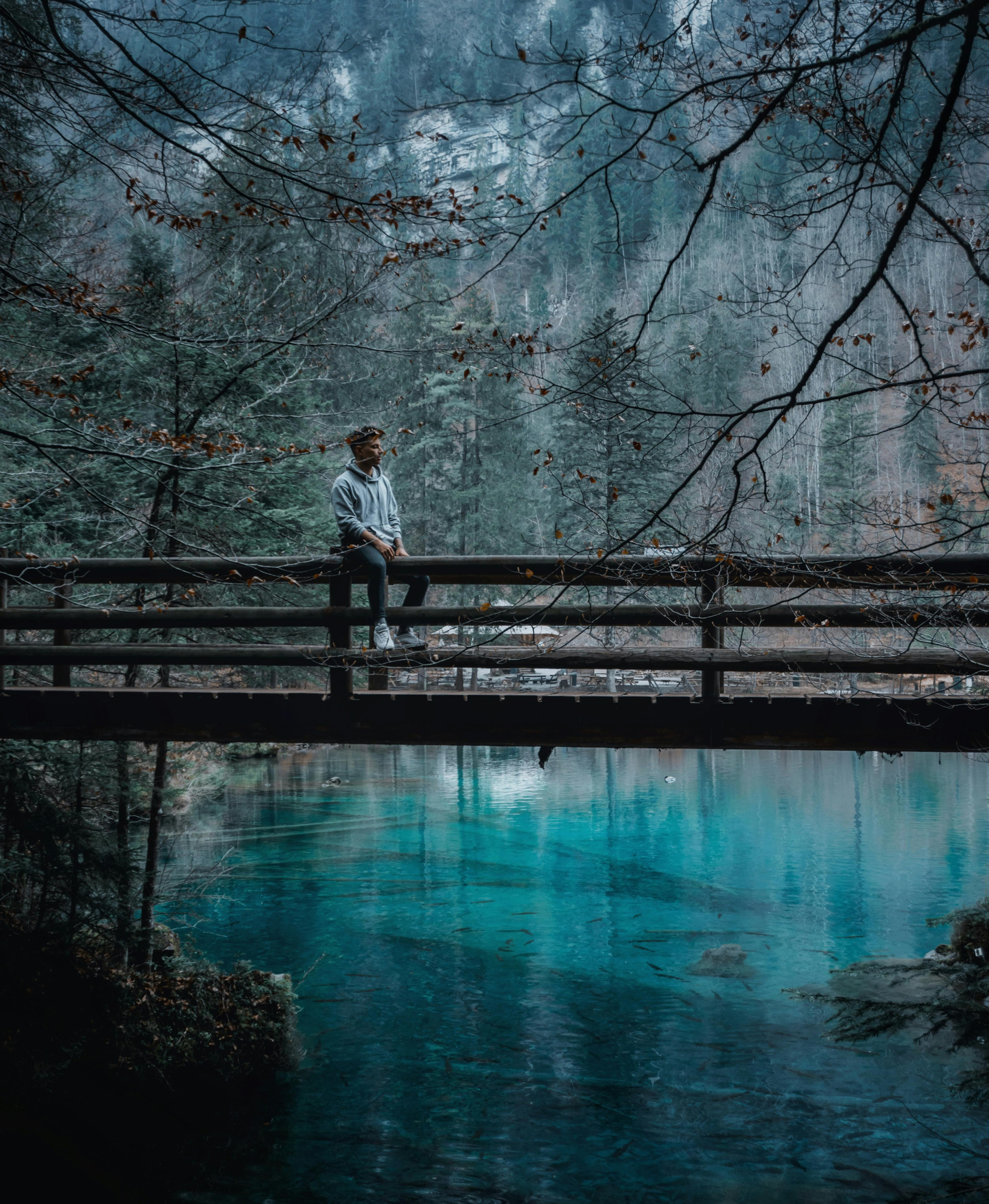 Man Sitting on Bridge in Park · Free Stock Photo