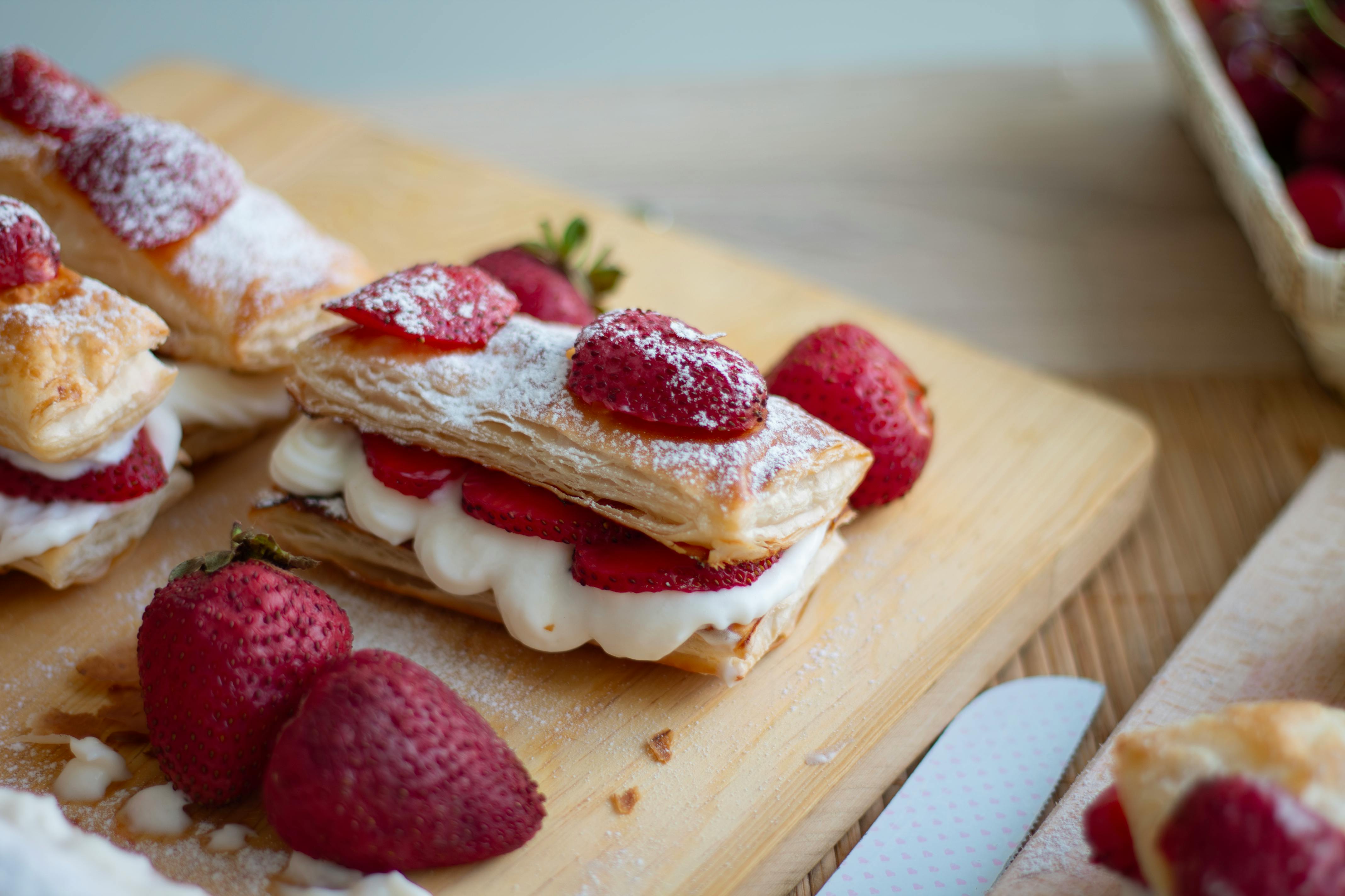 Puff Cakes with Strawberries in Bakery · Free Stock Photo