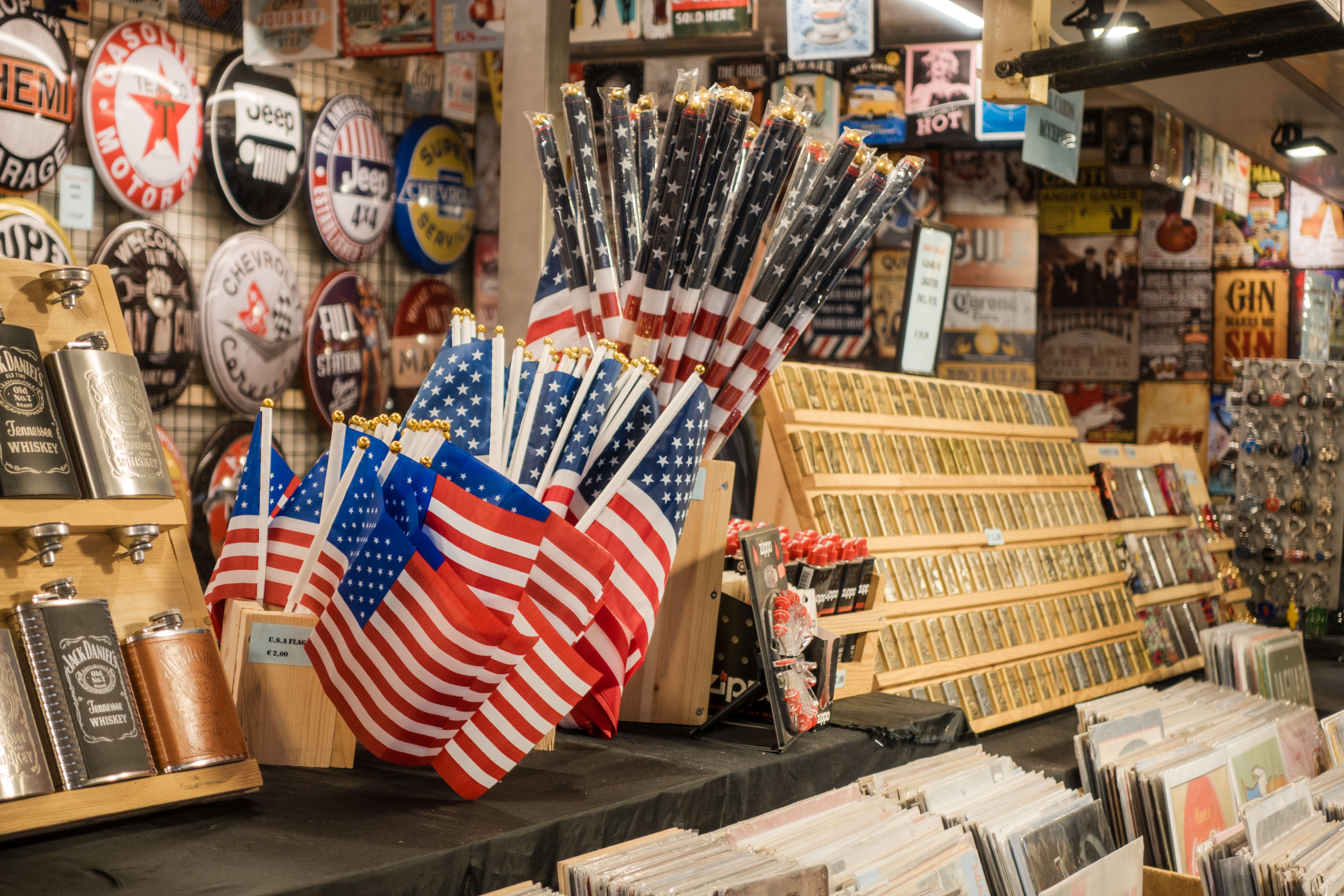 A store with american flags and other items · Free Stock Photo