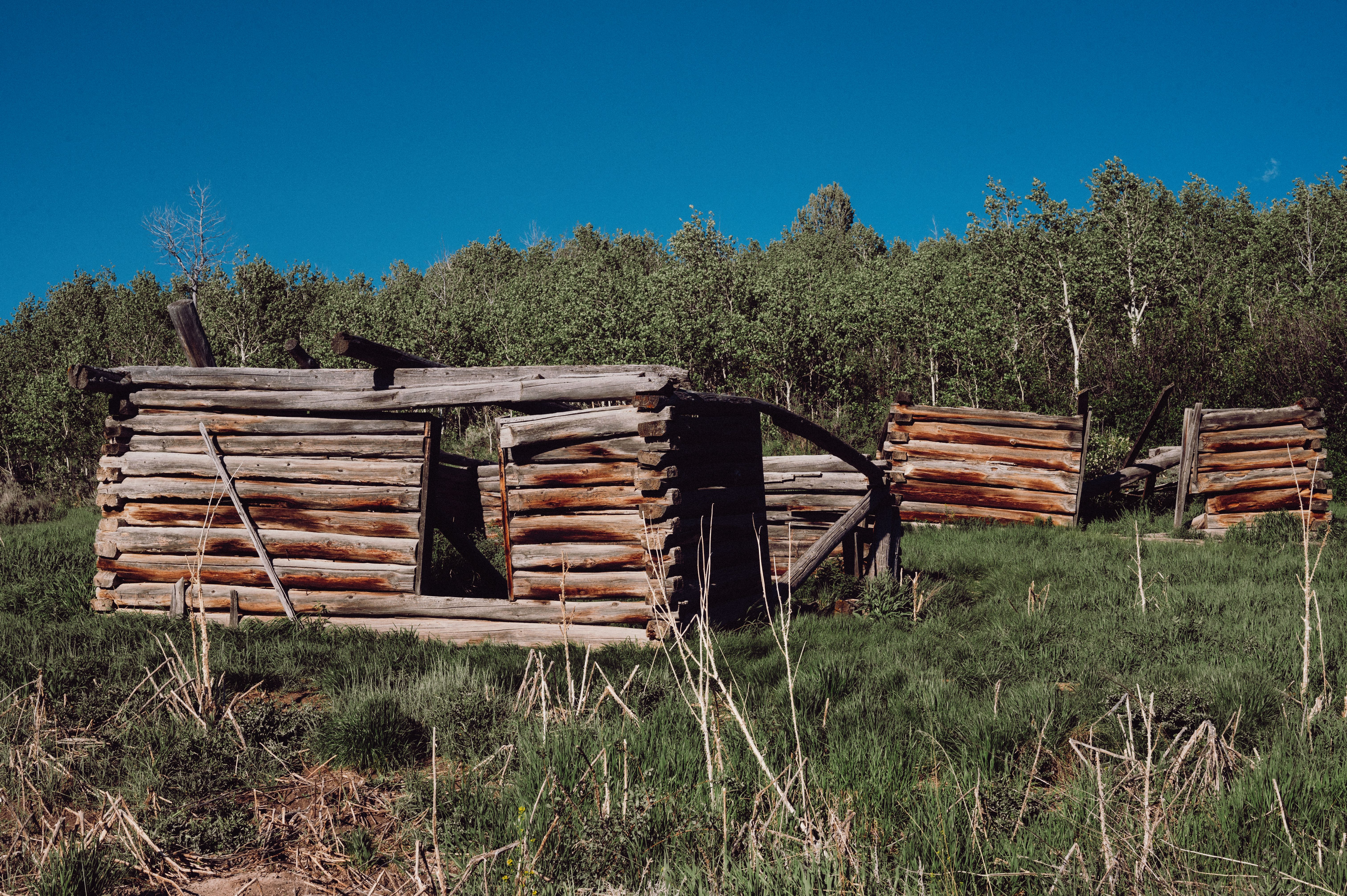 An old log cabin in the middle of a field · Free Stock Photo