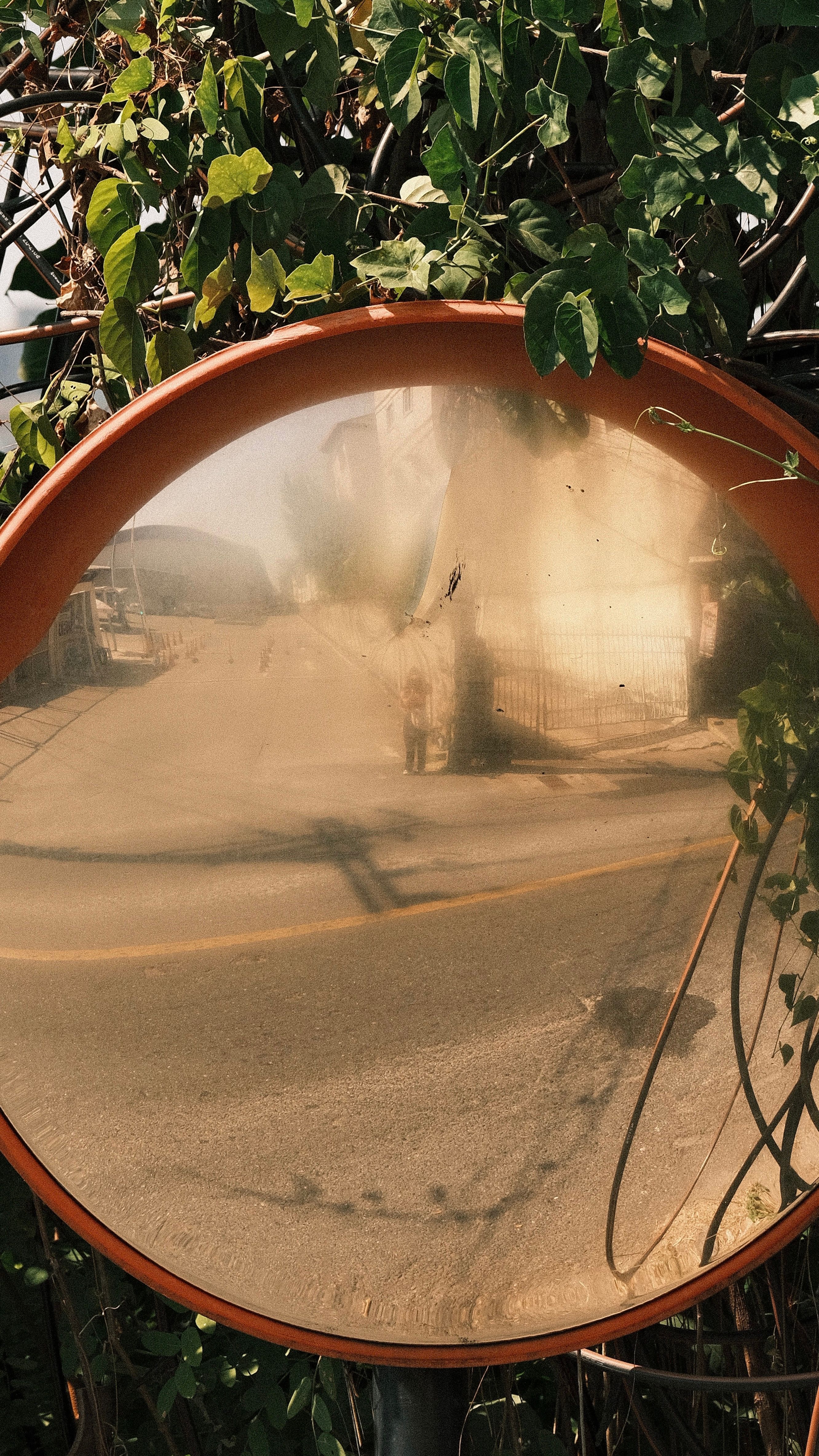 Close-up of a Street Reflection in the Traffic Mirror · Free Stock Photo