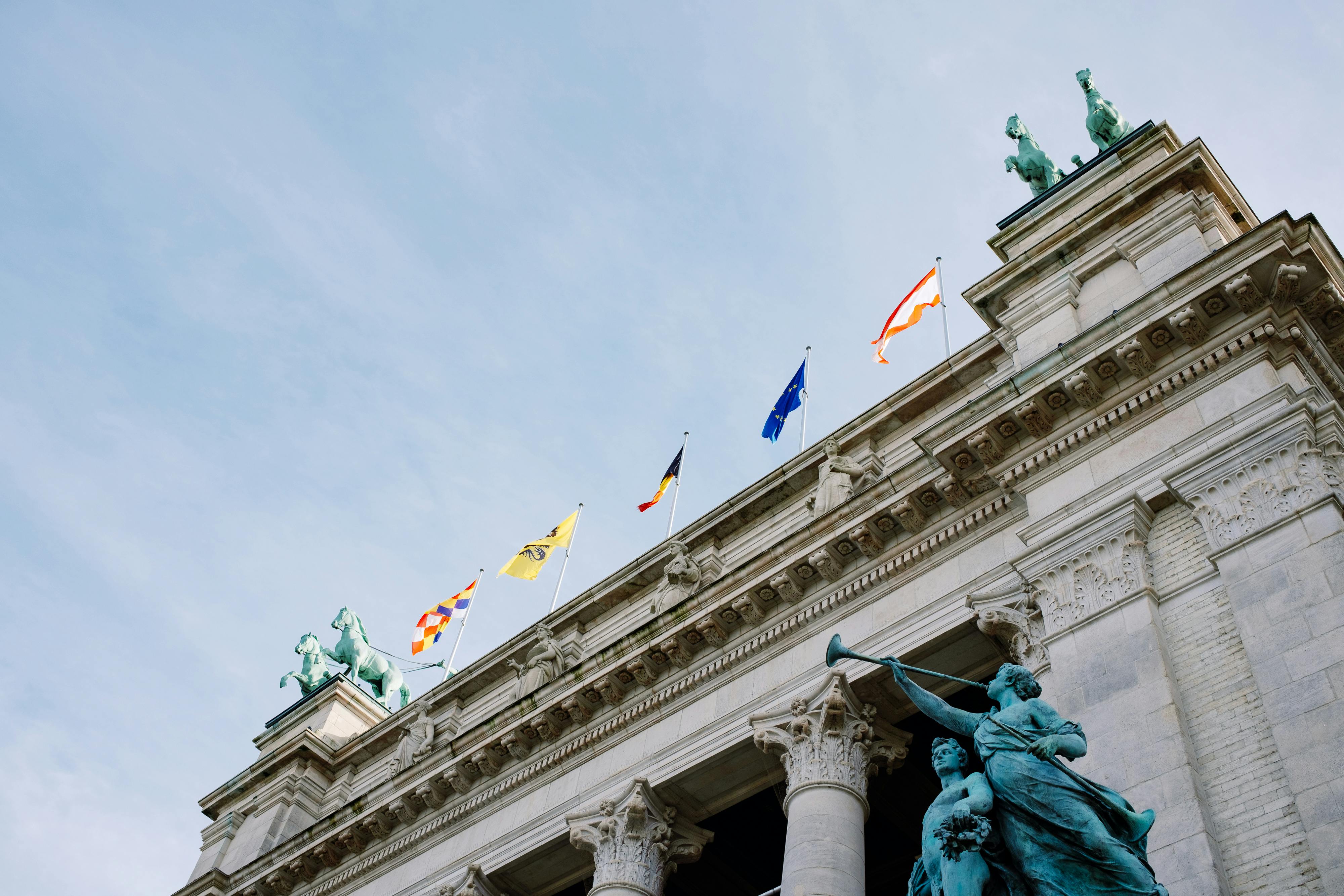 Column Entrance with Statues to Royal Museum of Fine Arts Antwerp in ...