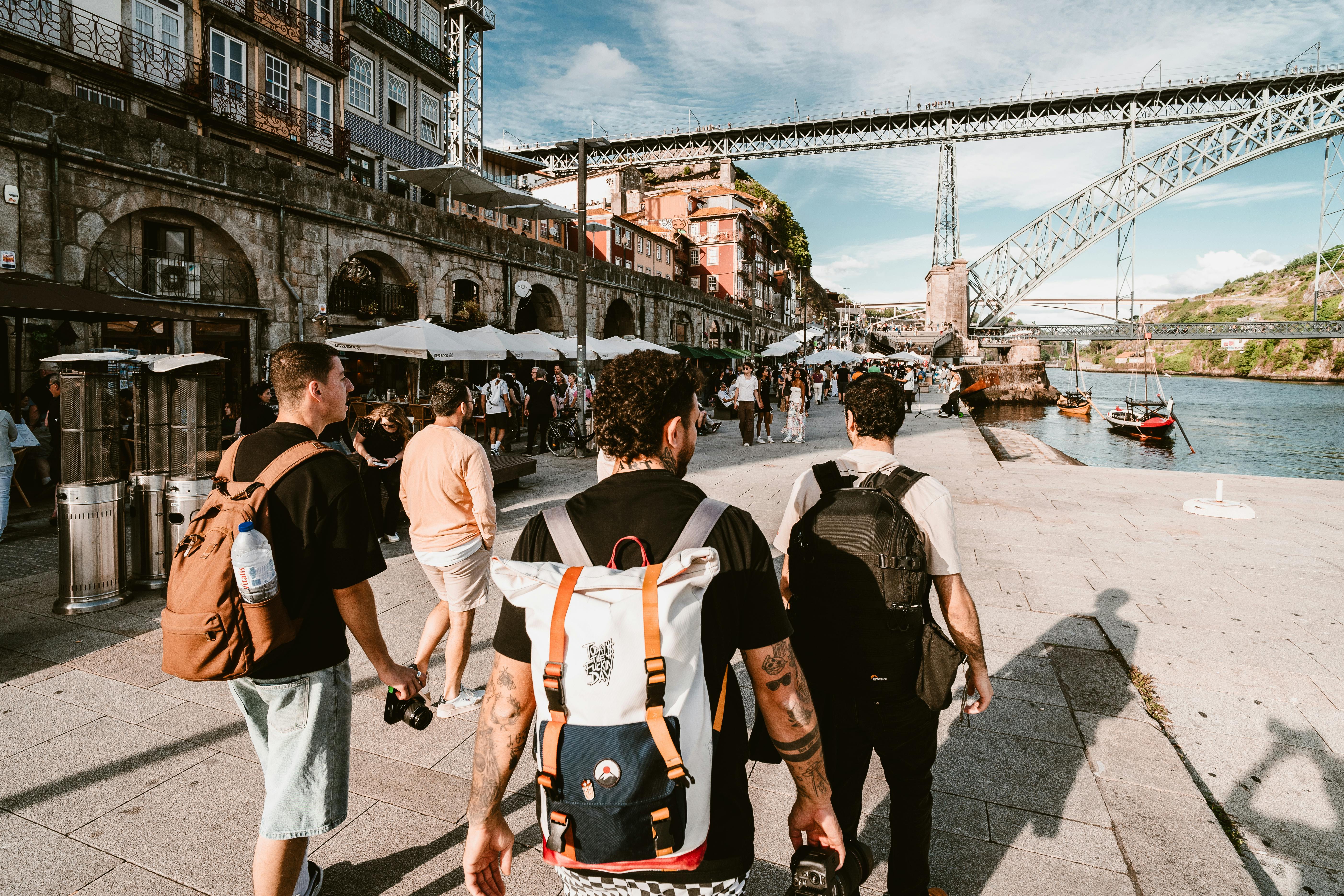 Back View of a Group of Men Sightseeing in Porto, Portugal · Free Stock ...