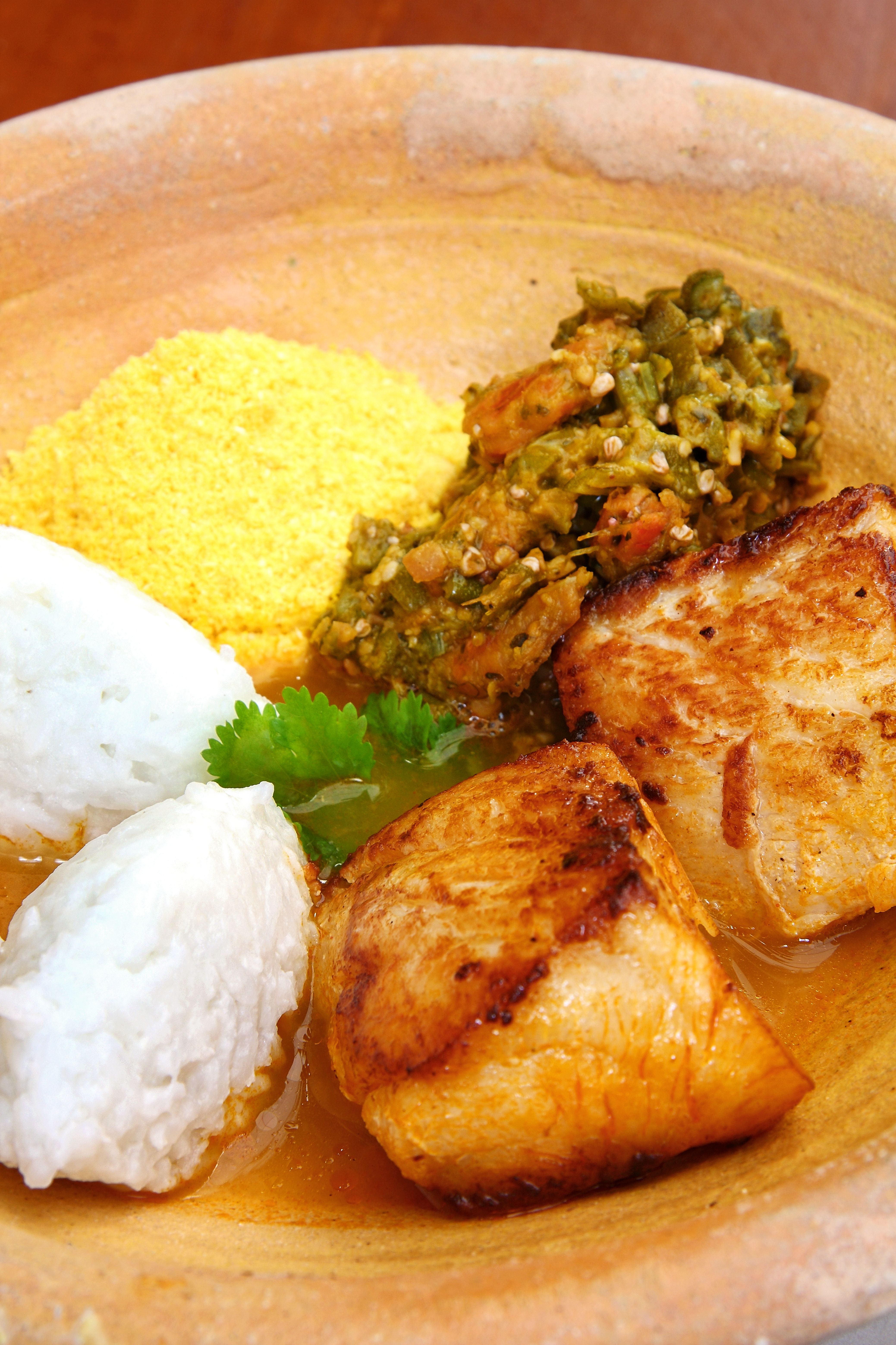 A plate with fish, rice and vegetables · Free Stock Photo