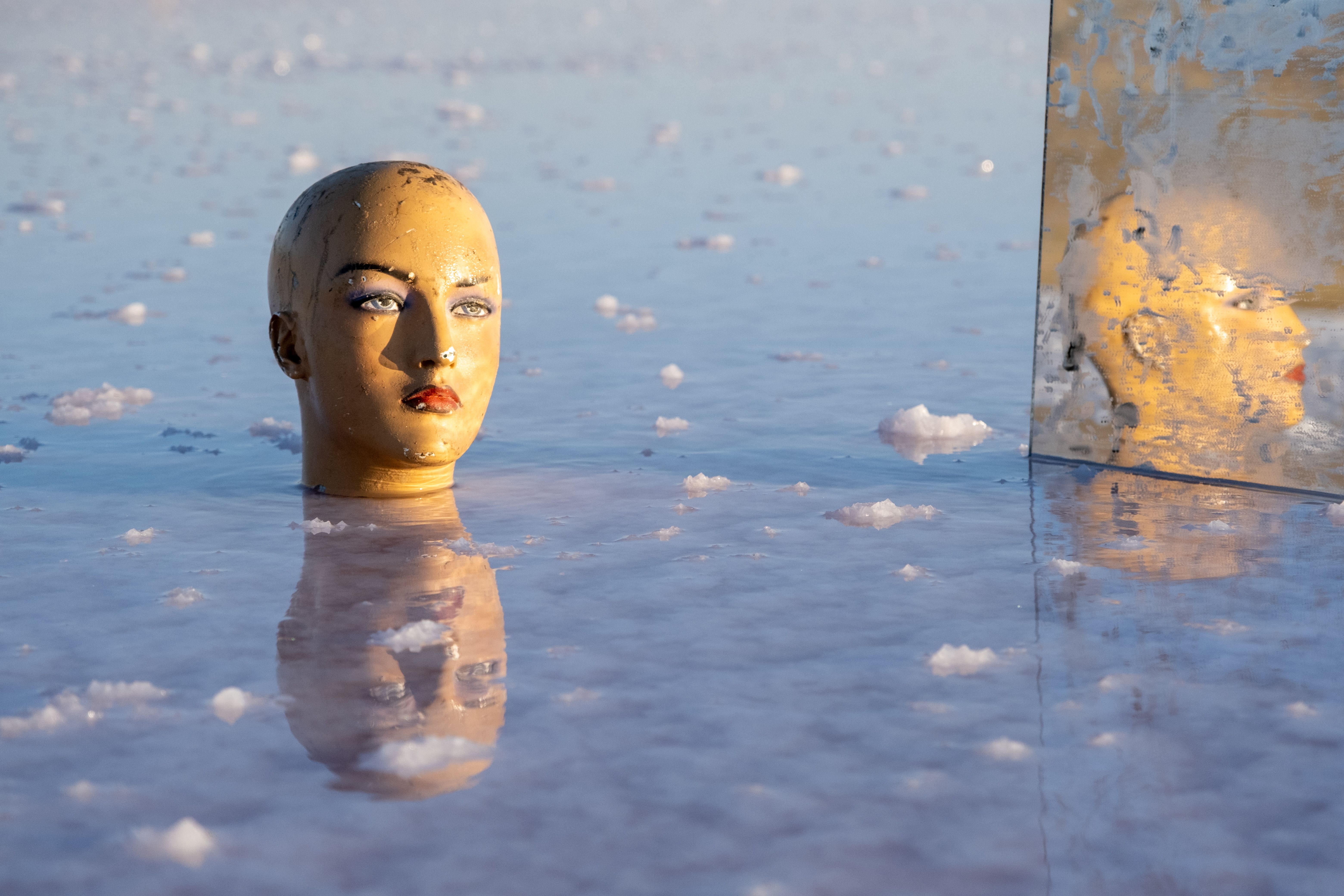 Woman Mannequin Head in Frozen Water · Free Stock Photo