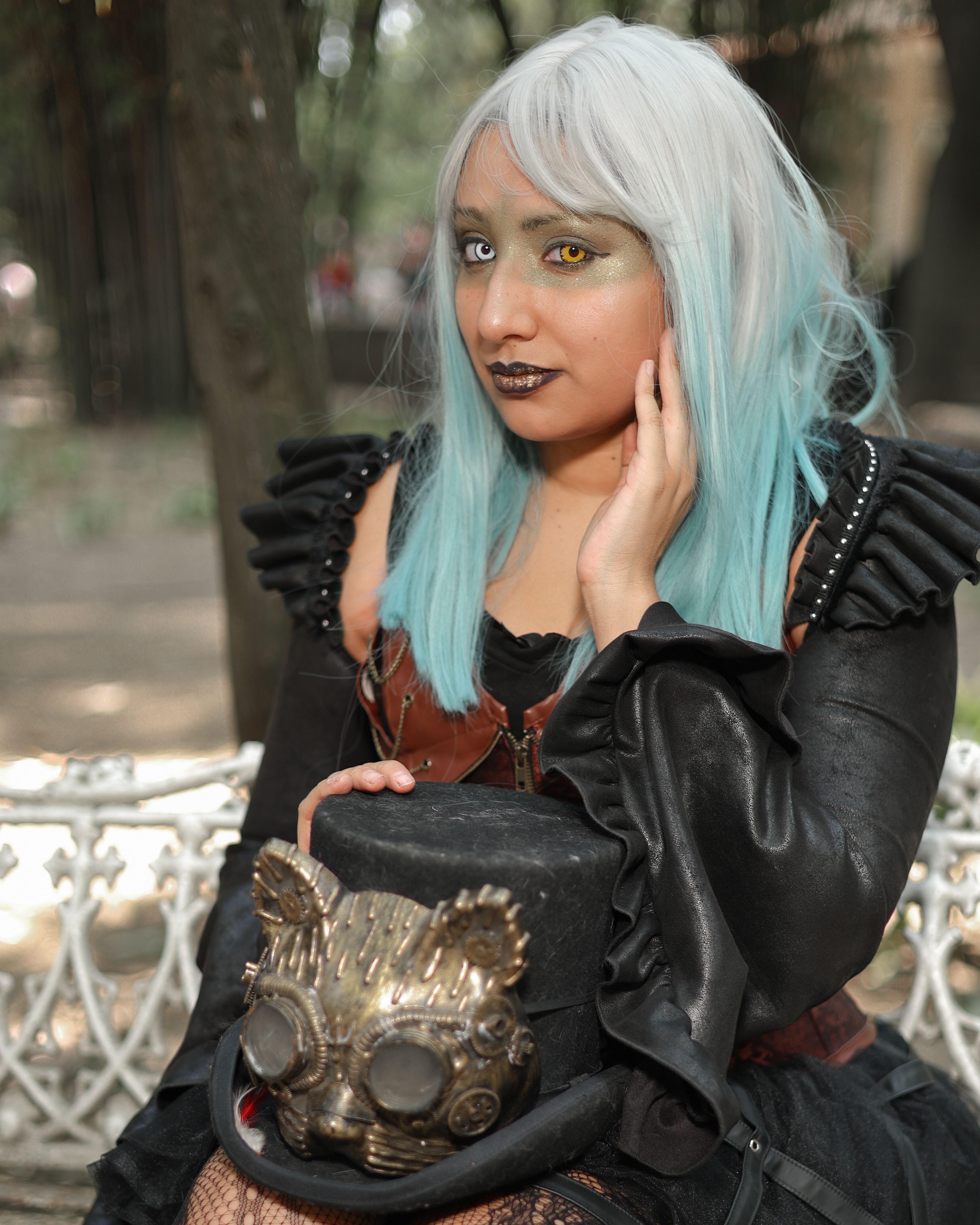 A Woman Wearing a Blue Wig and a Steampunk Costume · Free Stock Photo