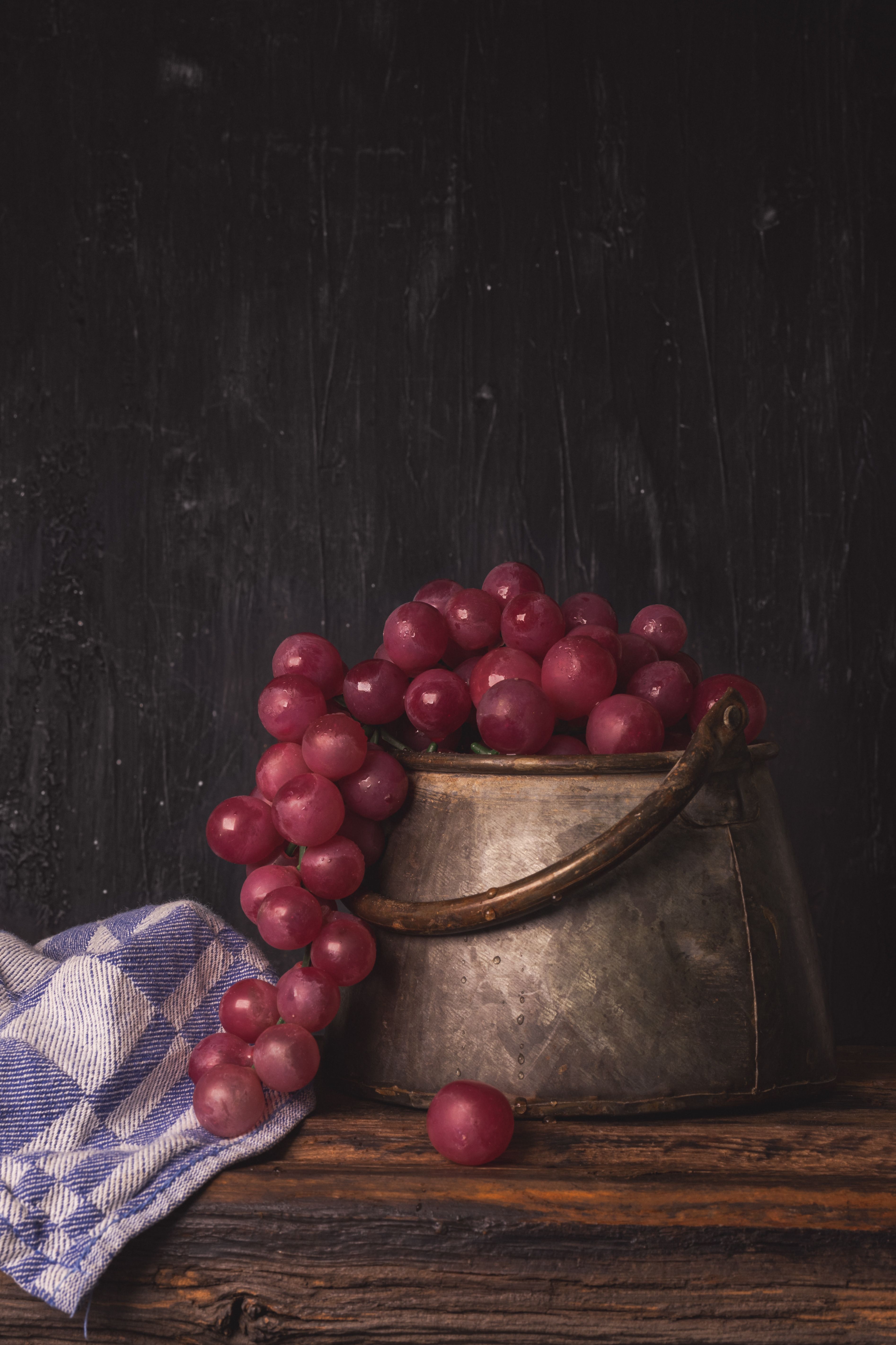 Grapes in a Brass Pot · Free Stock Photo