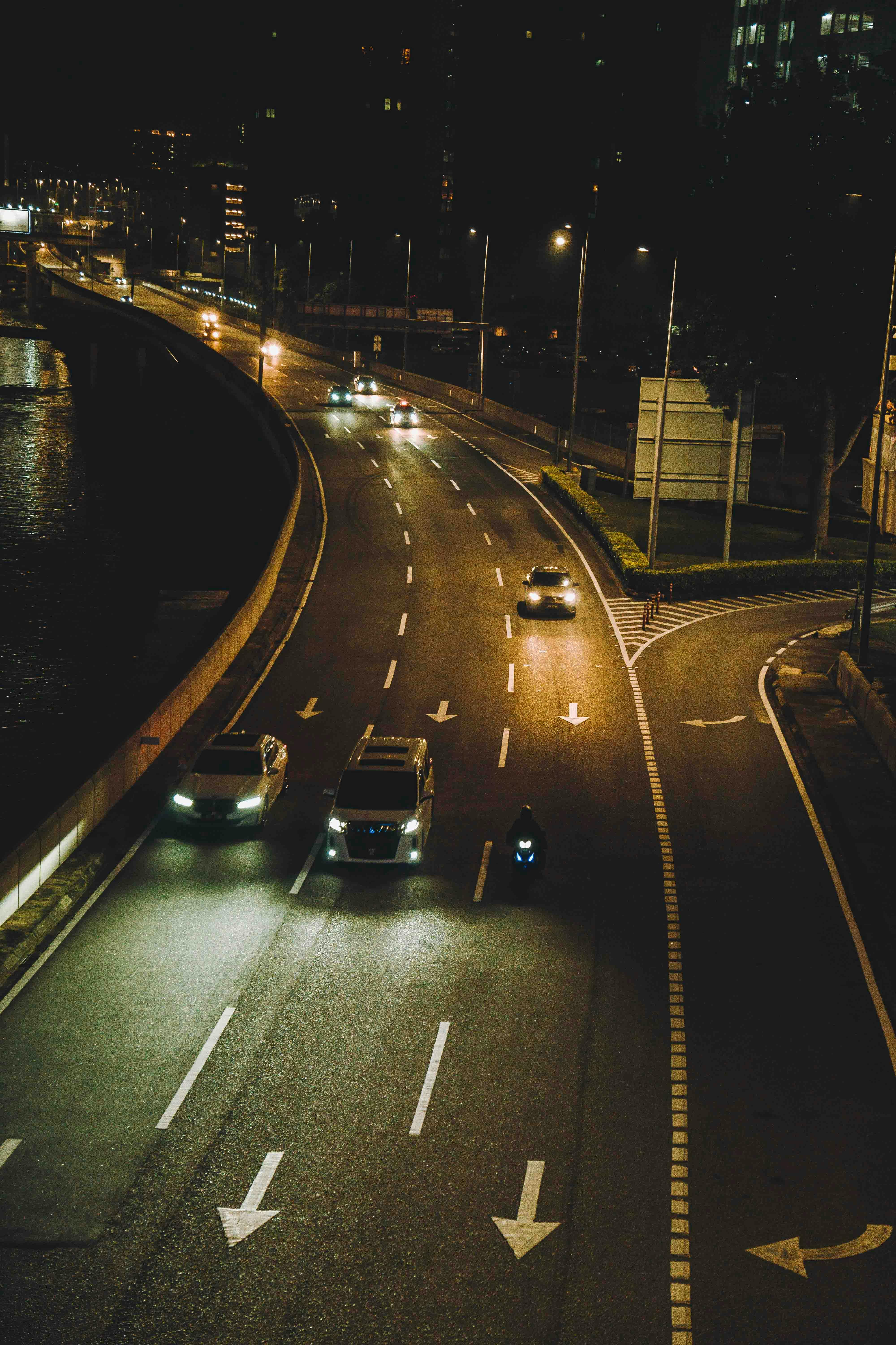 Aerial View of a Street in a City at Night · Free Stock Photo