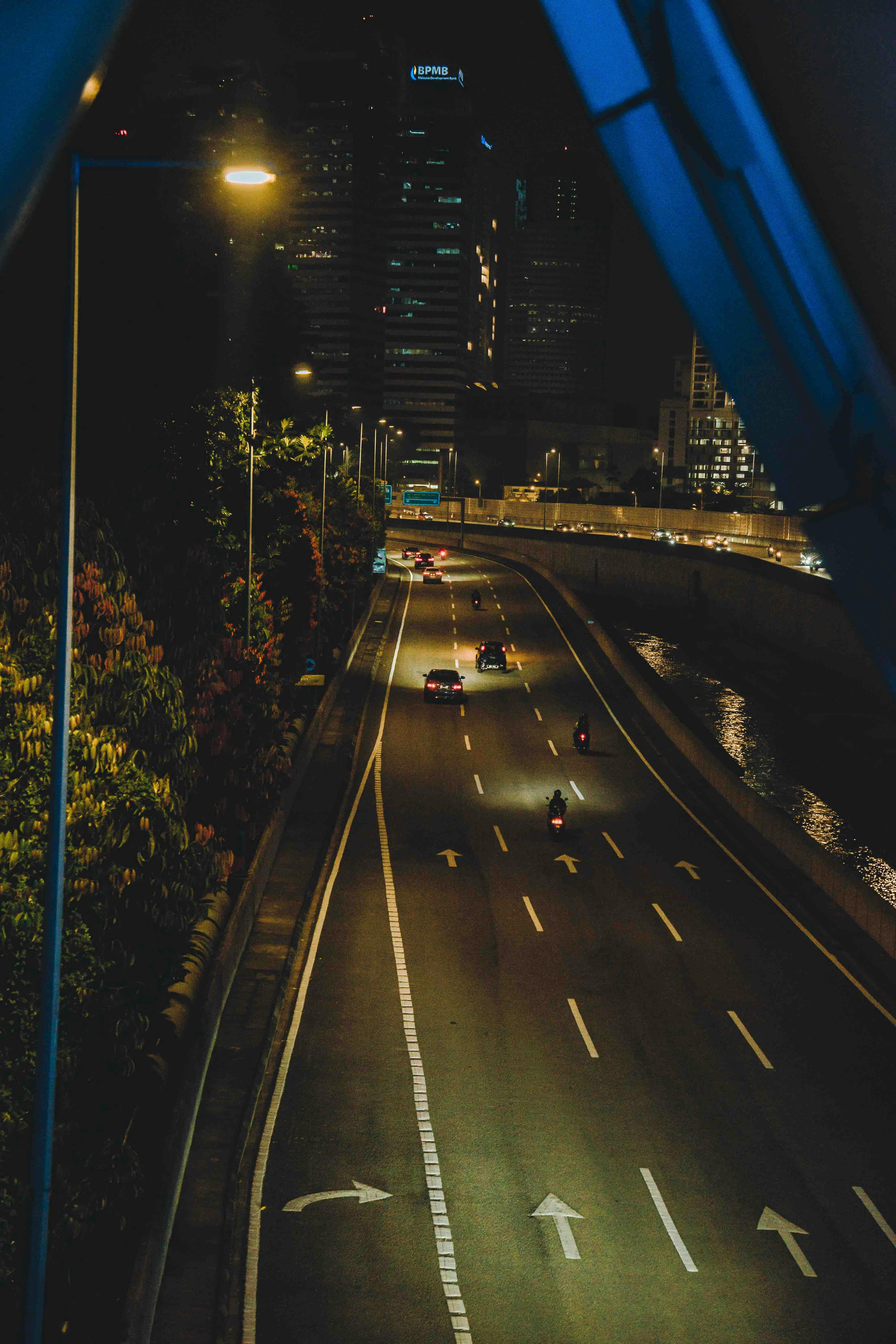 Aerial View of a Street in a City at Night · Free Stock Photo