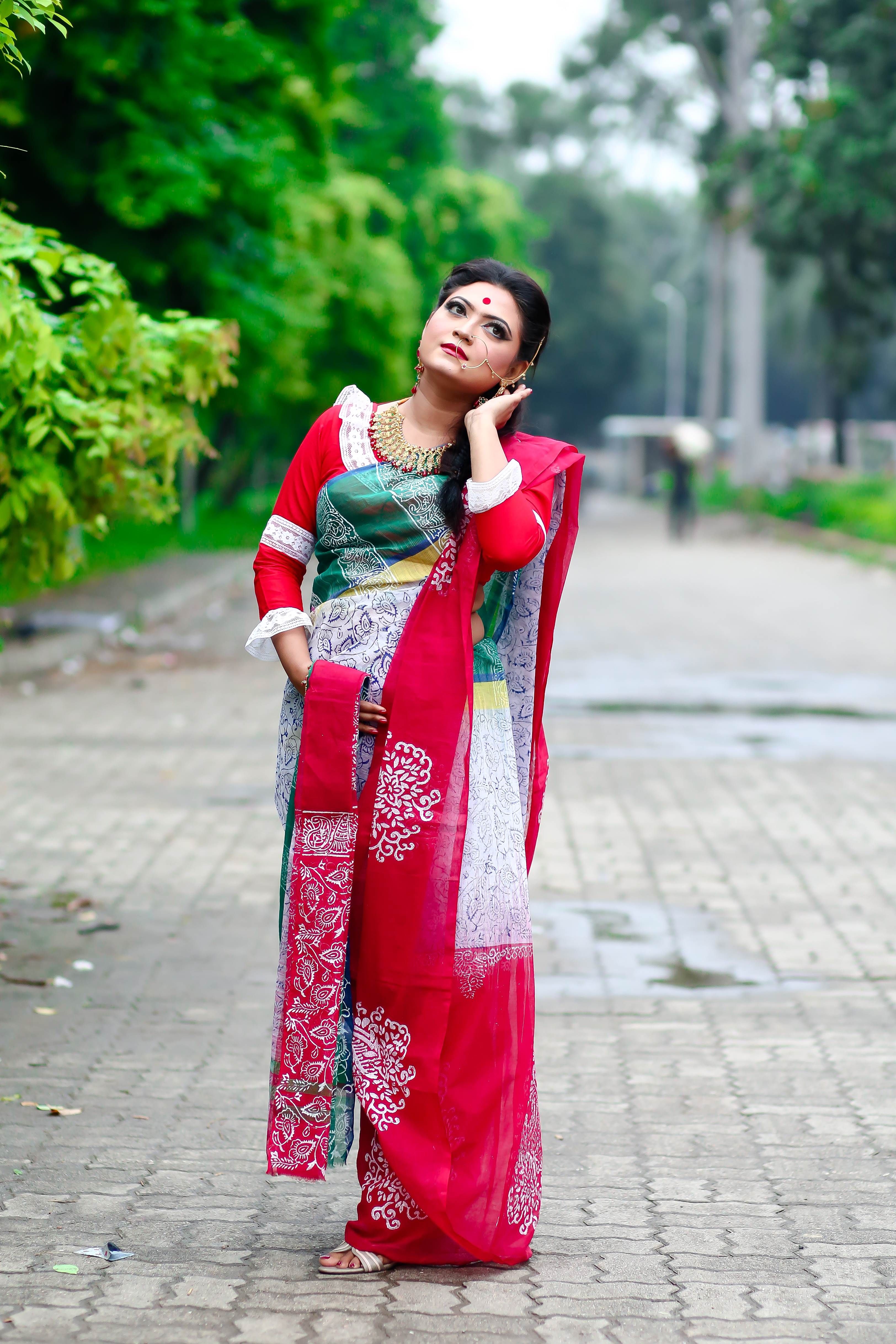 Female Model Wearing a Red Sari · Free Stock Photo