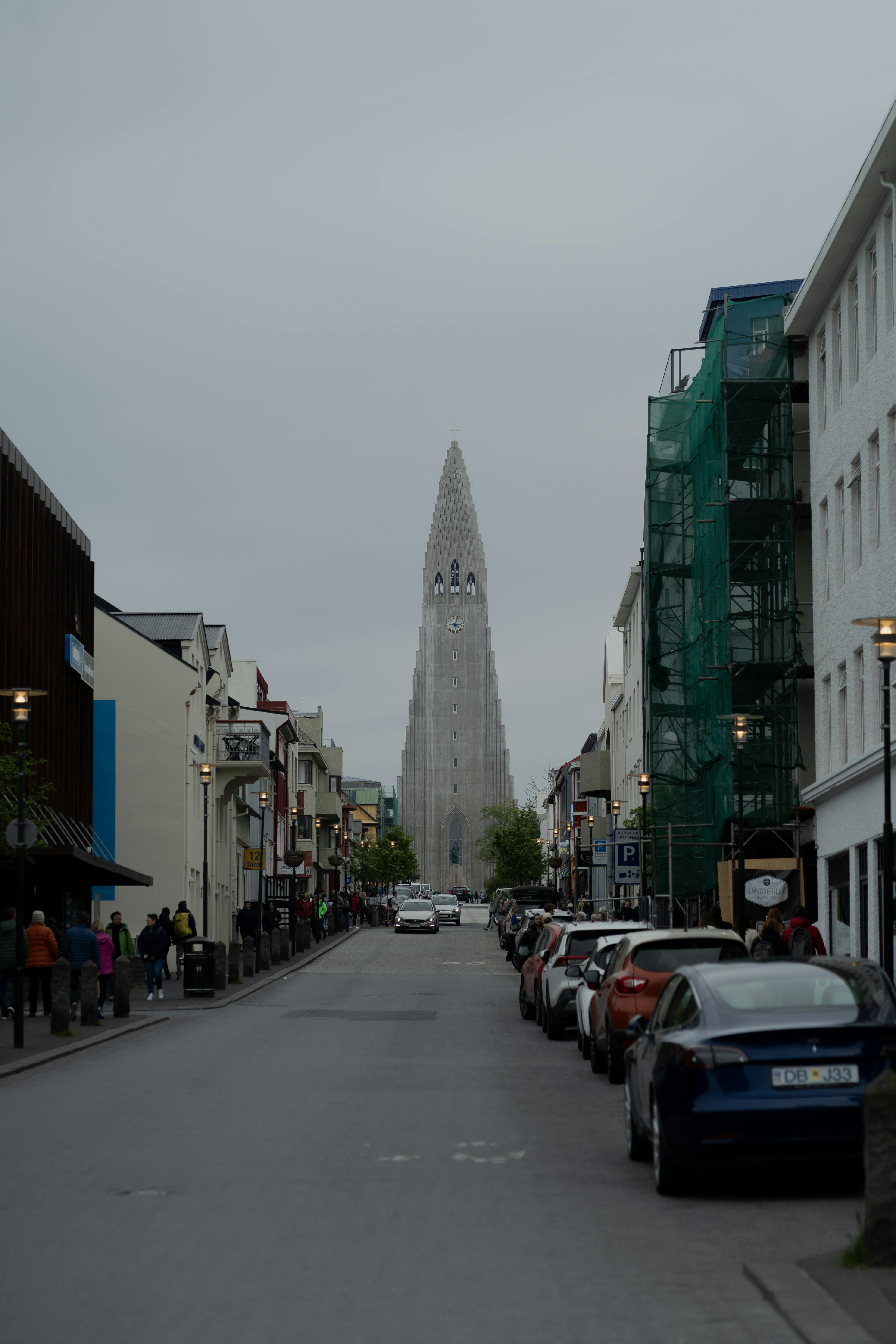 Traffic on the Street Leading to the Church of Hallgrimur in Reykjavik ...