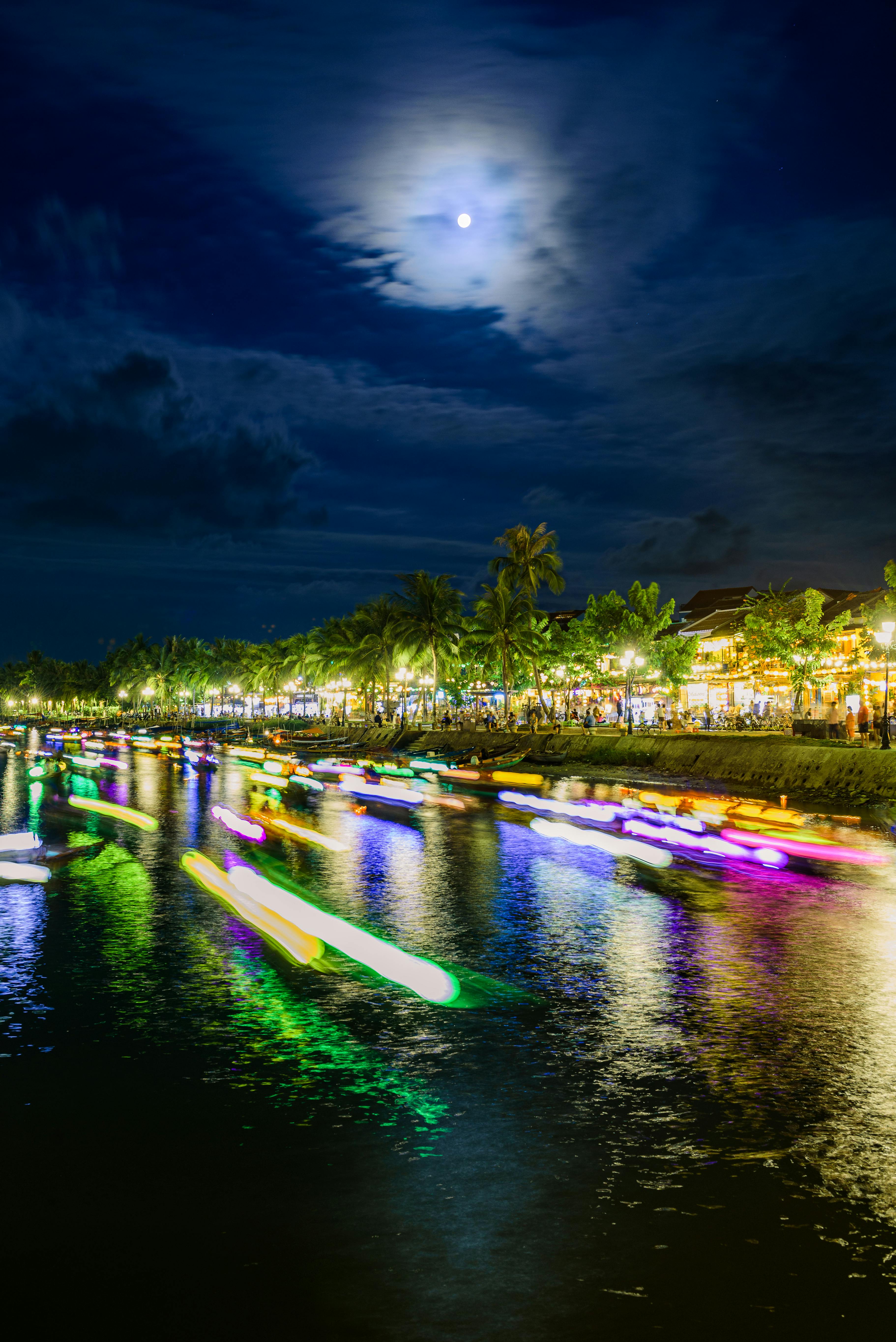 Boats Lights on River in Town at Night · Free Stock Photo