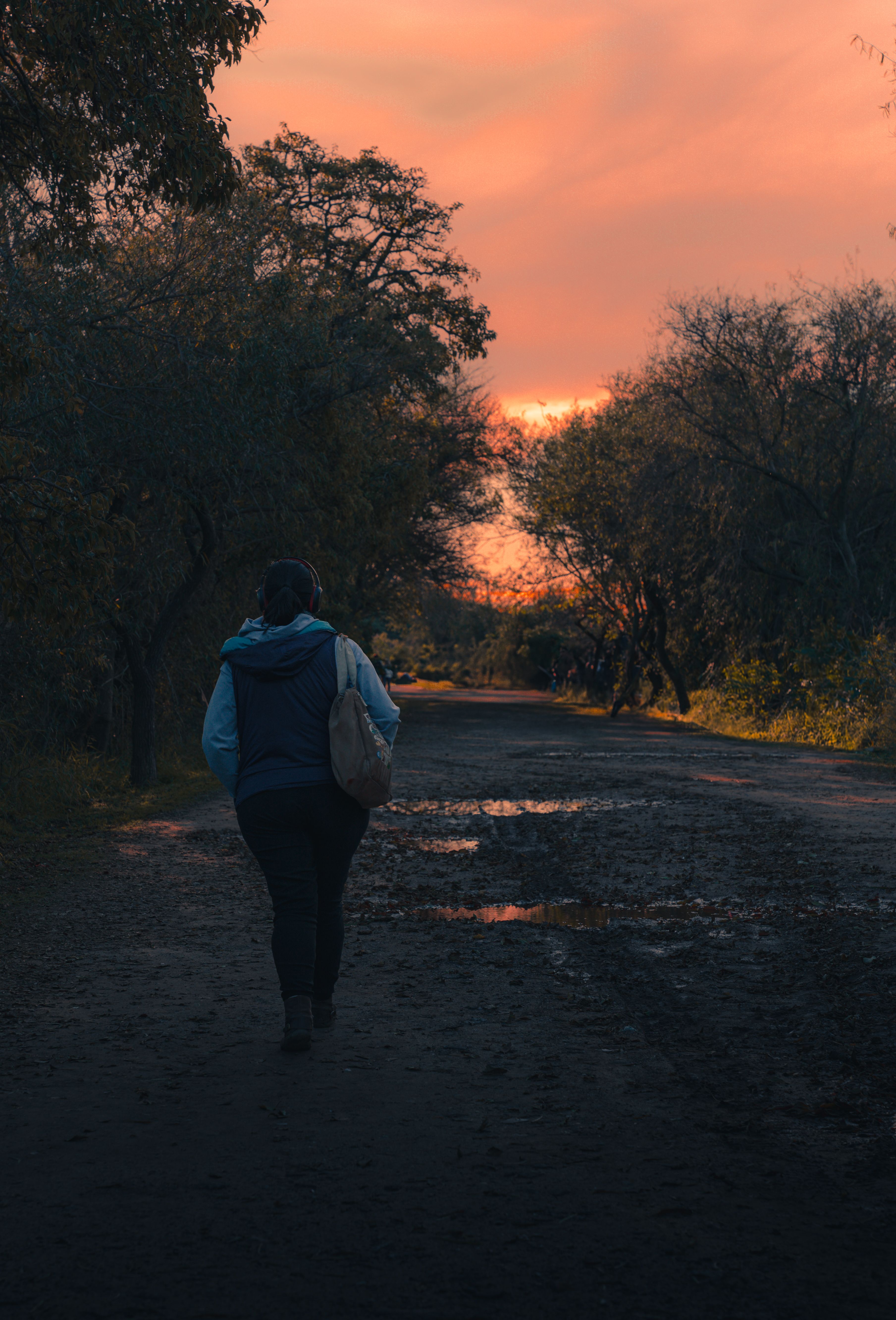 Woman Walking Dirt Road at Dawn · Free Stock Photo