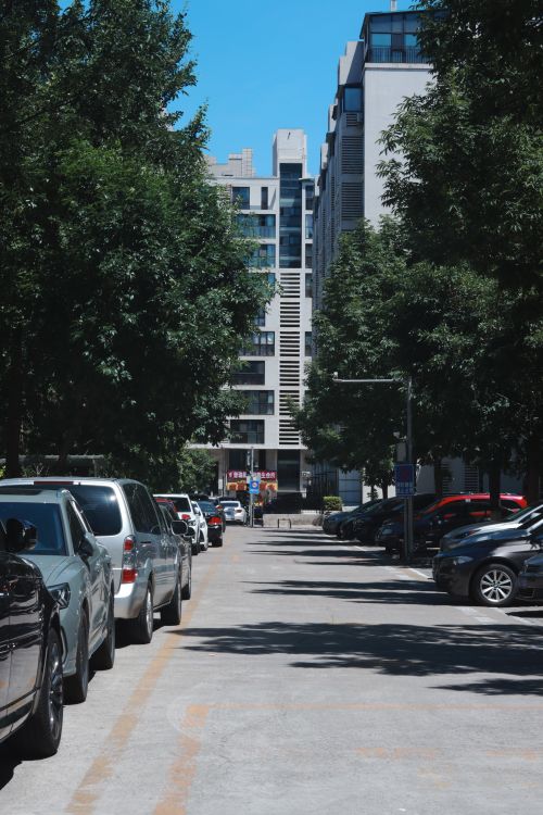 View of a Street with Parked Cars in a City · Free Stock Photo