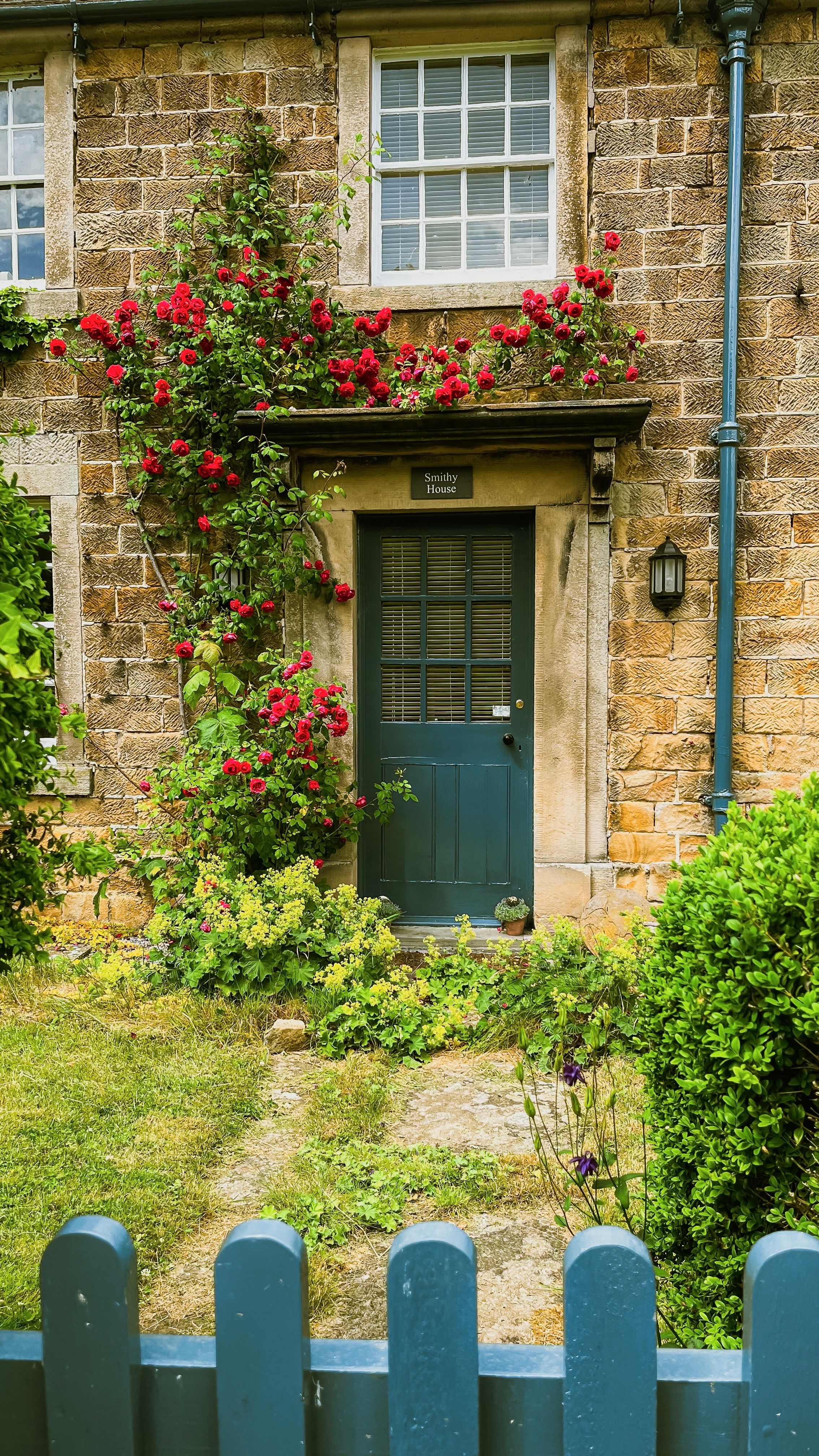 Cottage door decorate with roses · Free Stock Photo