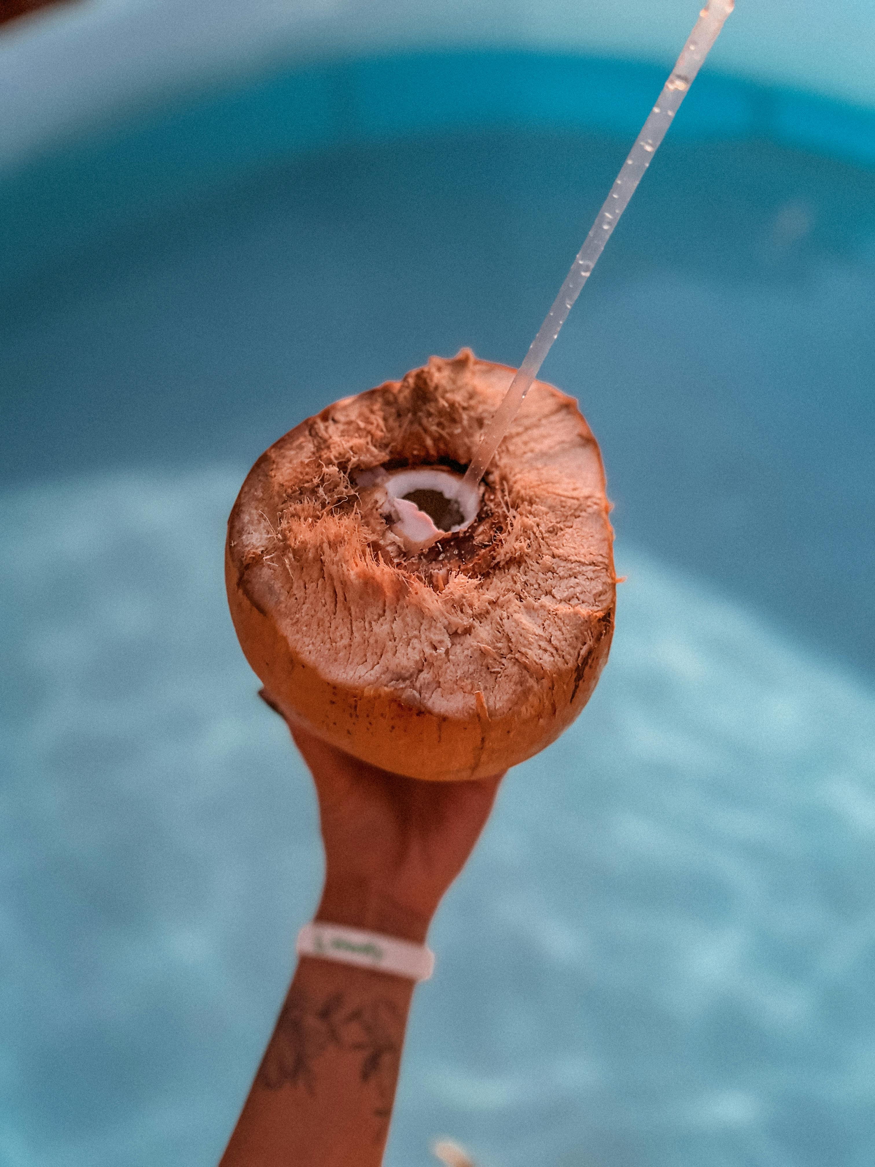 Woman Holding Coconut bu the Pool · Free Stock Photo