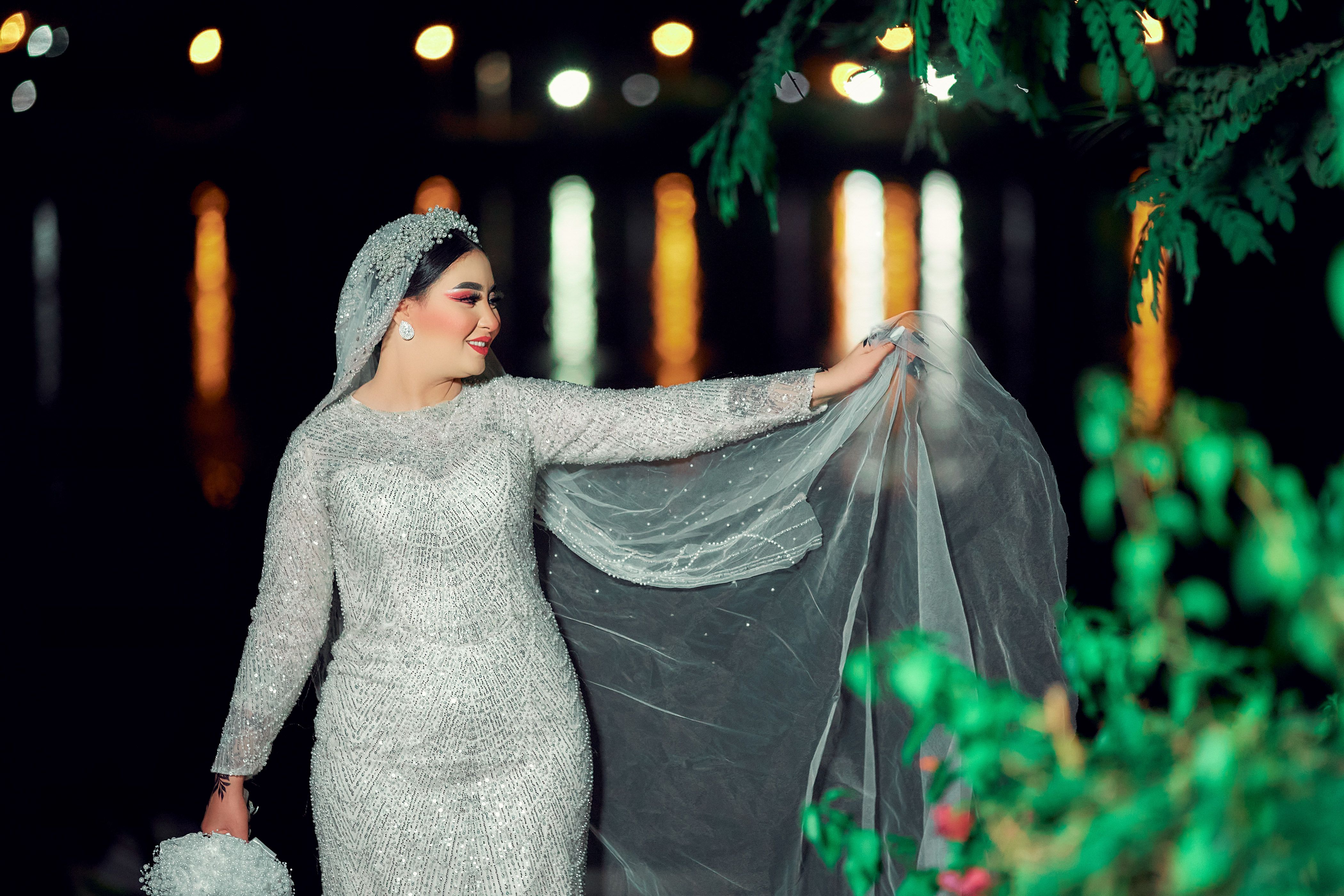 Bride in Wedding Dress at Night · Free Stock Photo