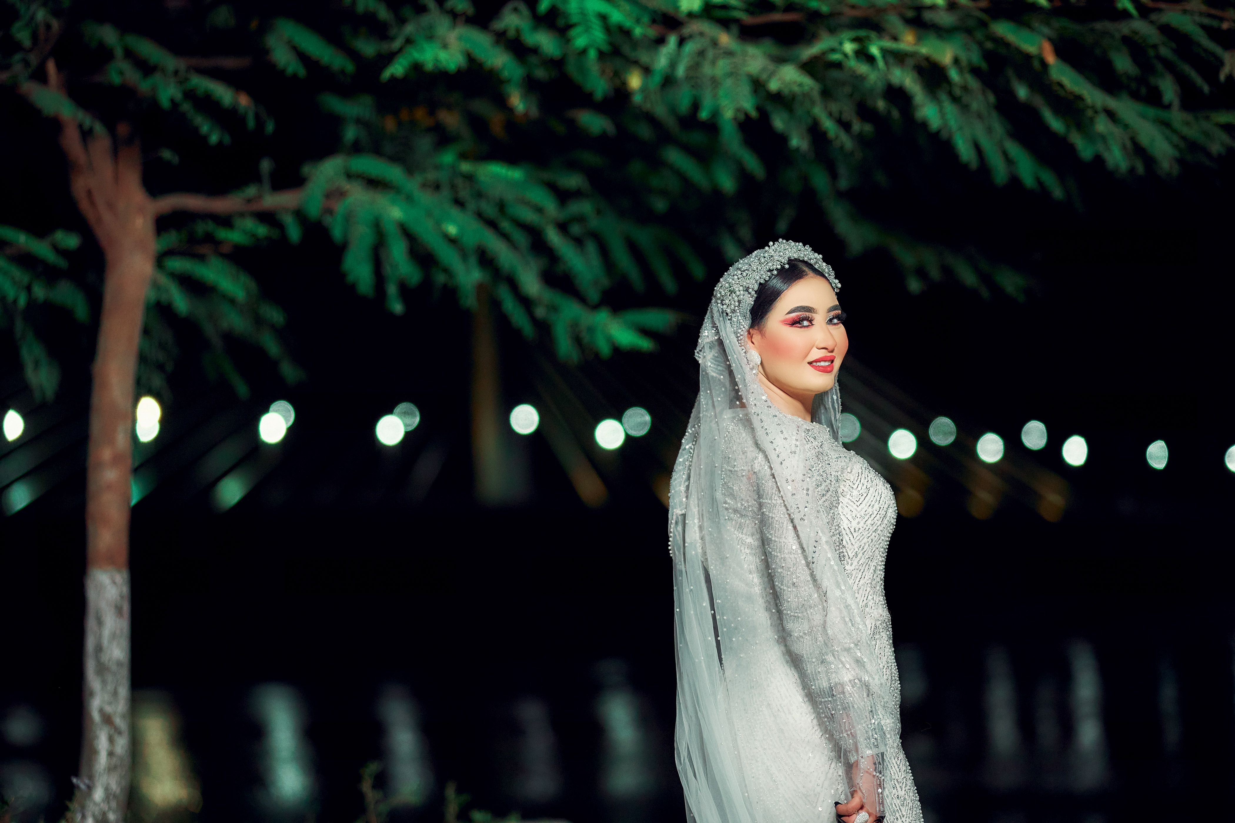 Bride in Wedding Dress at Night · Free Stock Photo