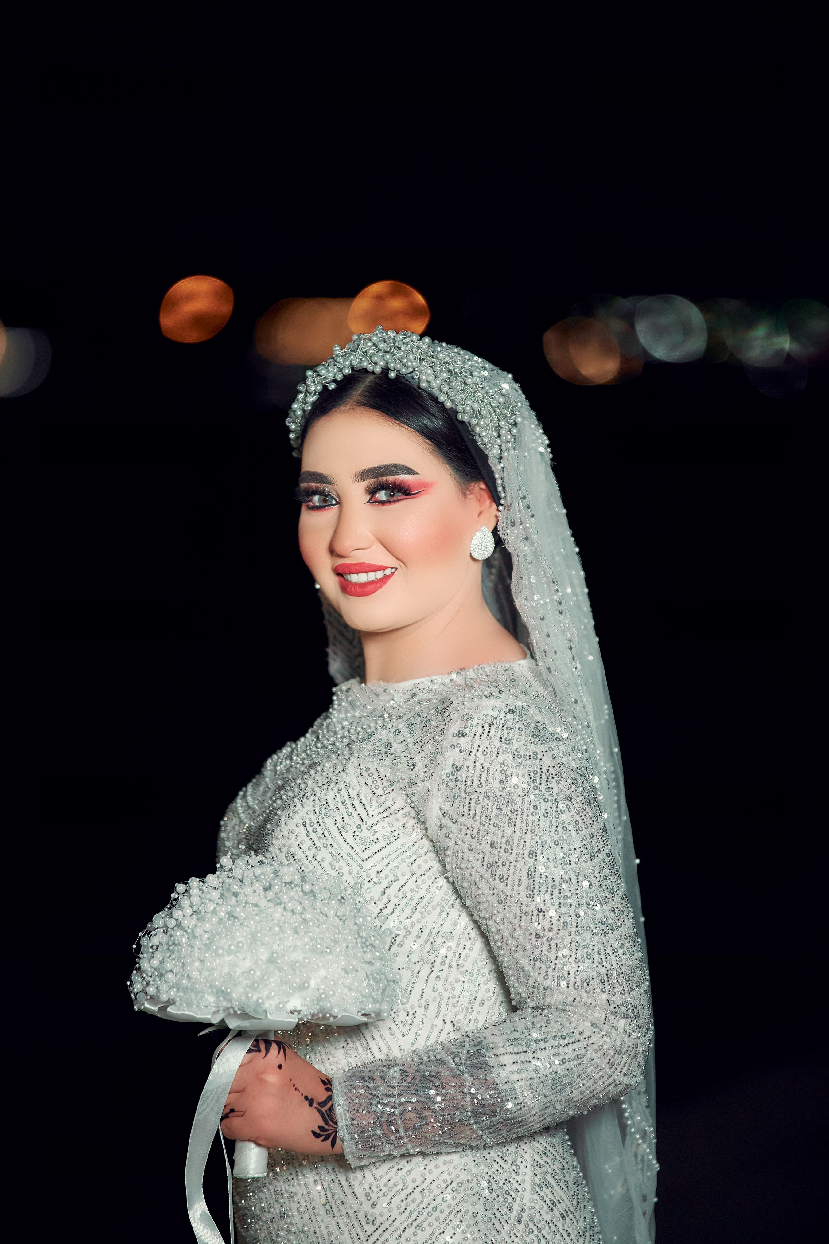Smiling Bride at Night · Free Stock Photo