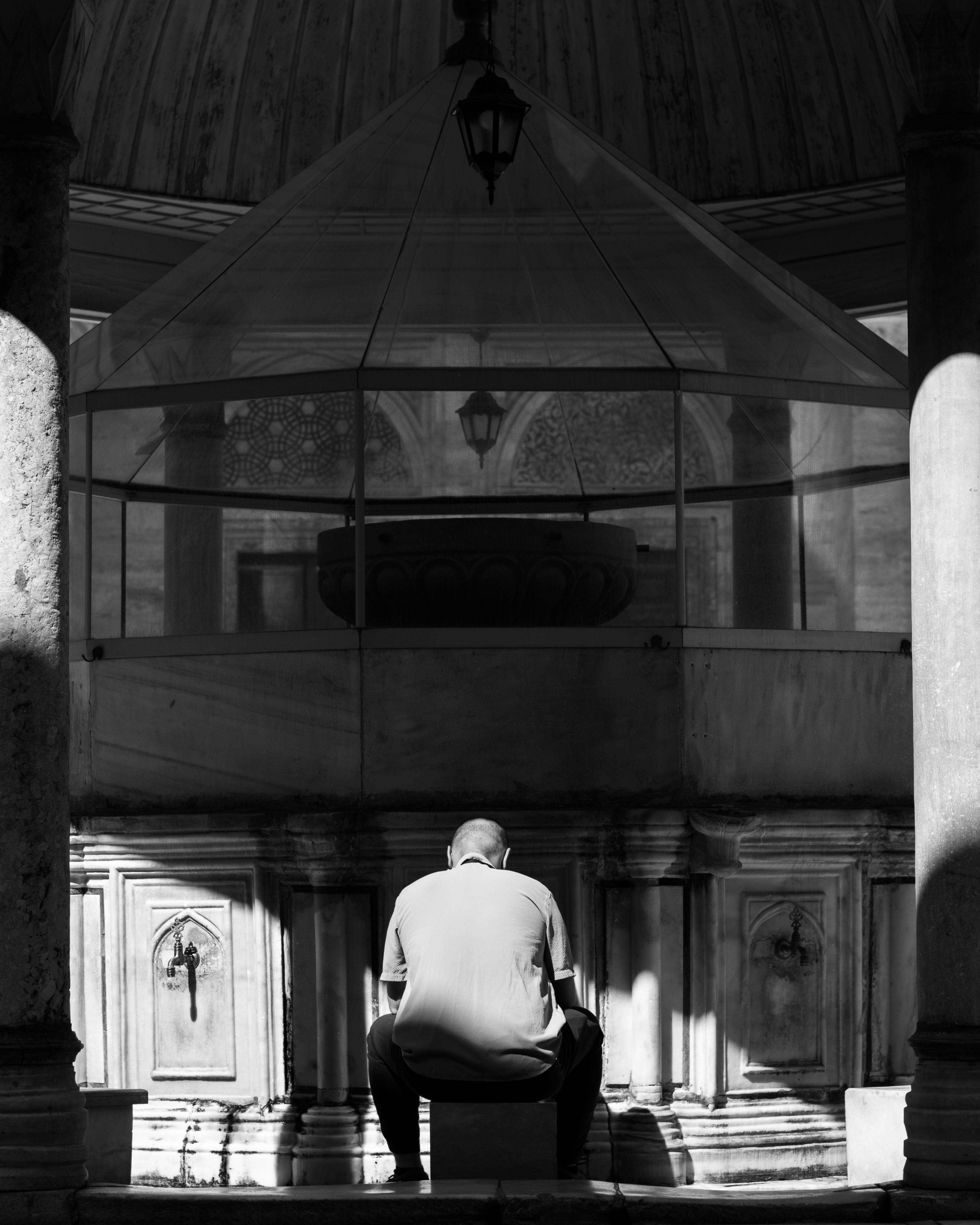 Back View of a Man Praying in a Church · Free Stock Photo