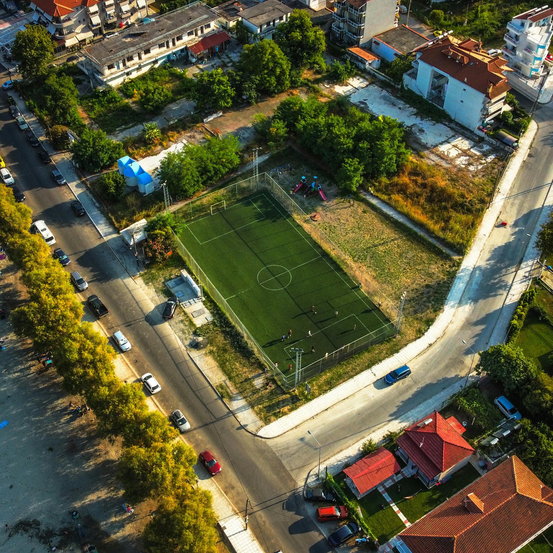 Drone Shot of a Soccer Field in a City · Free Stock Photo