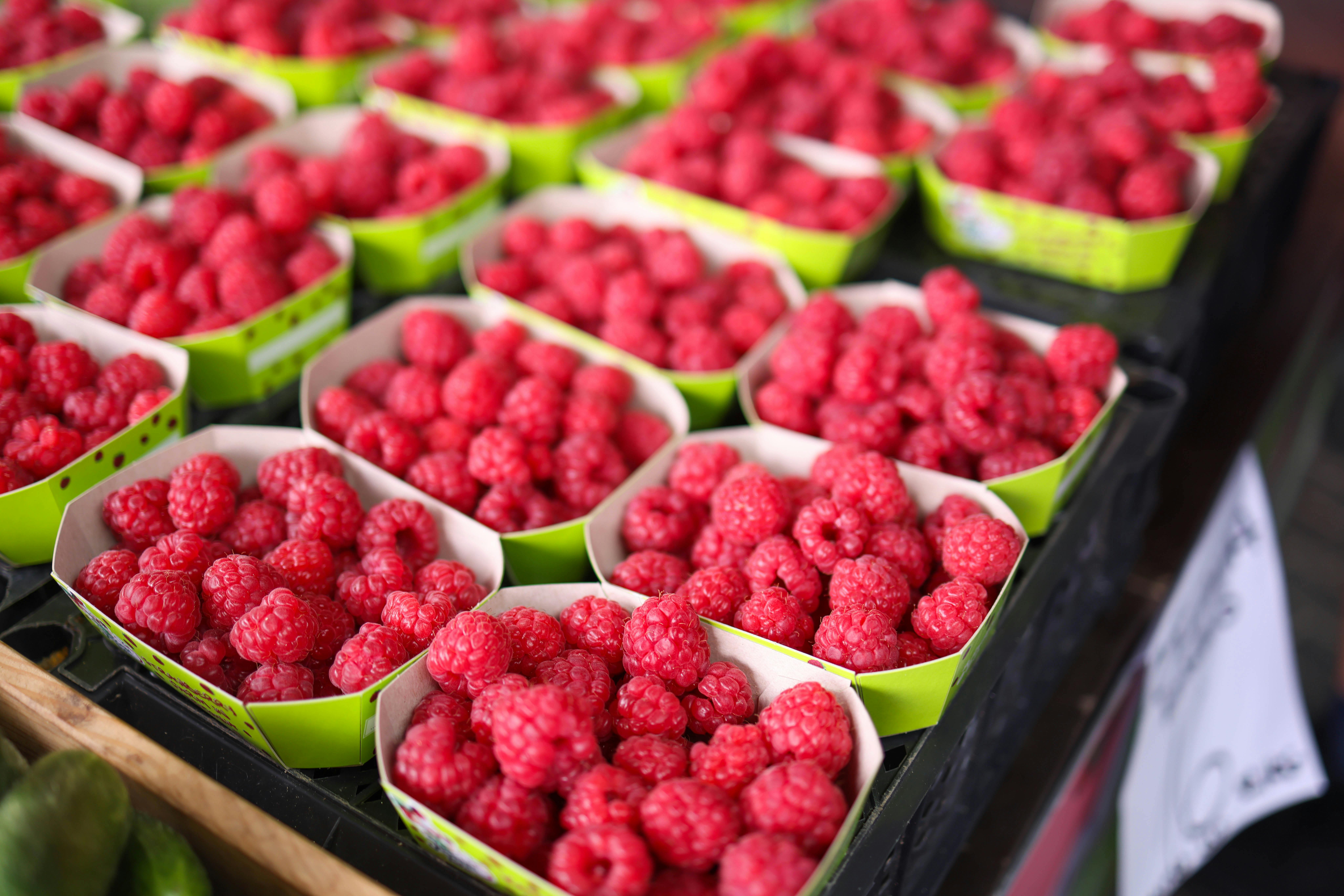 Red and Black Raspberries on Black Surface · Free Stock Photo