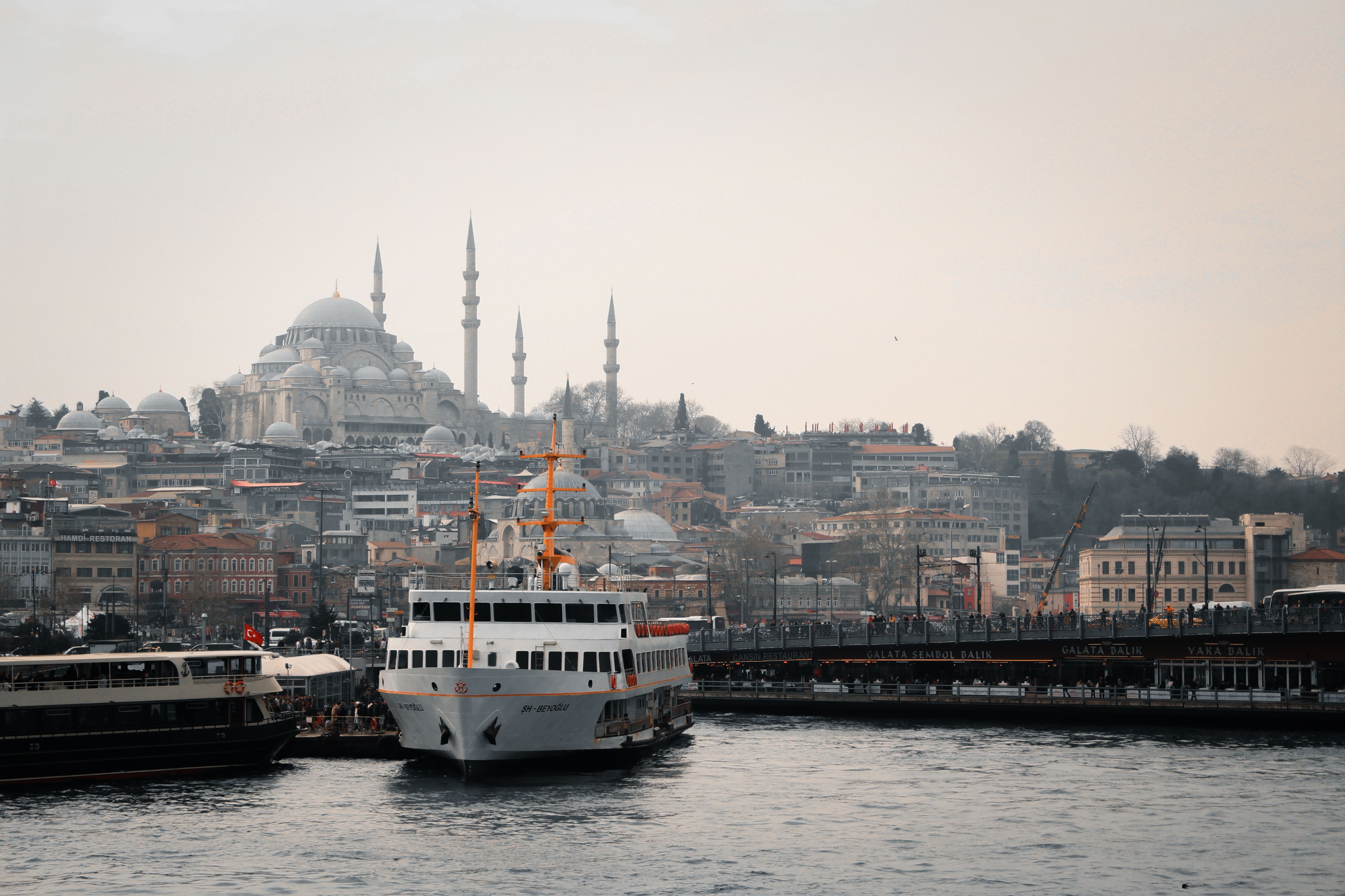 Ferries Moored by the Galata Bridge in Istanbul · Free Stock Photo