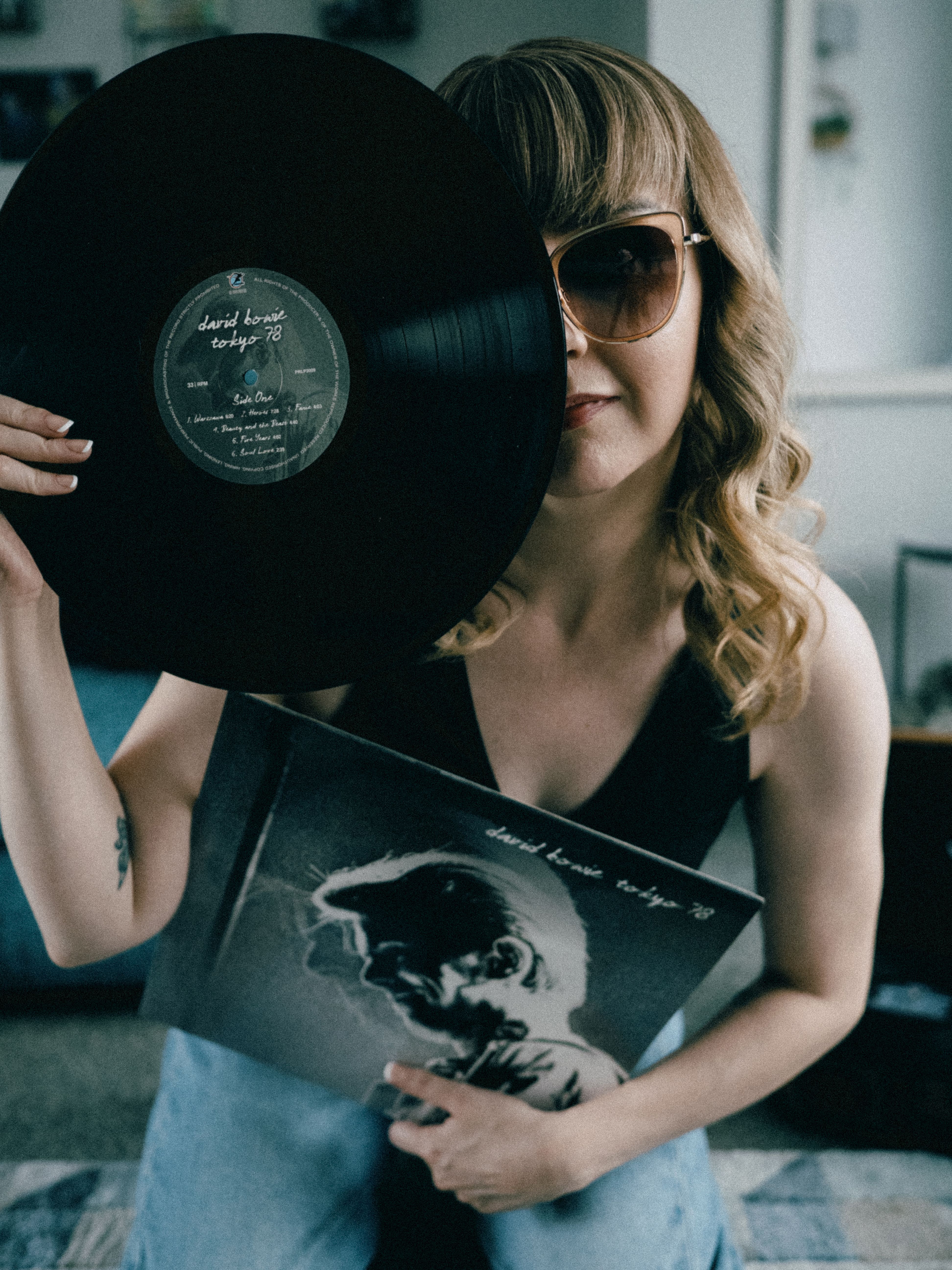 Portrait of Woman with Vinyl Disk · Free Stock Photo
