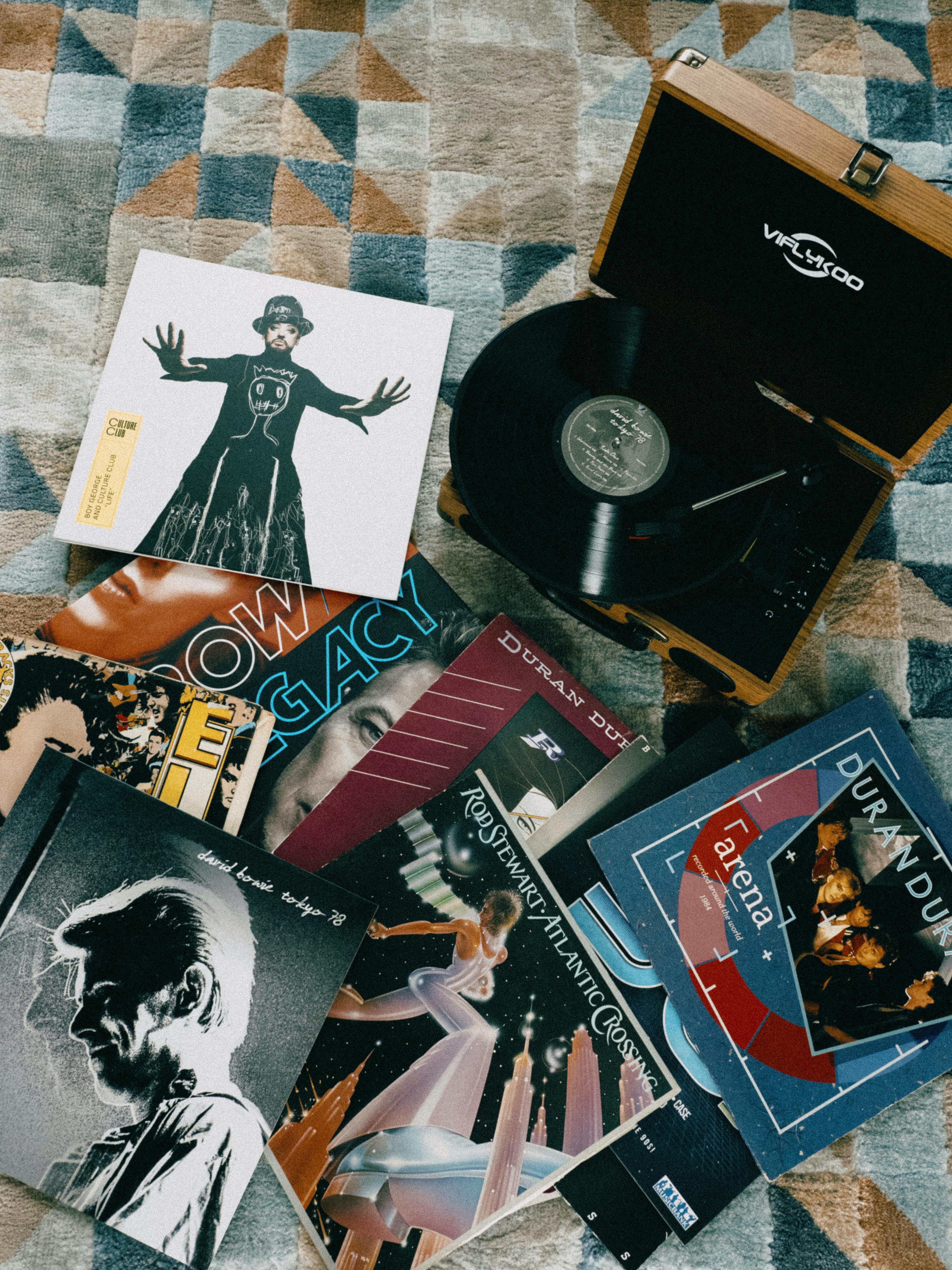 Recording Players and Stack of Albums · Free Stock Photo