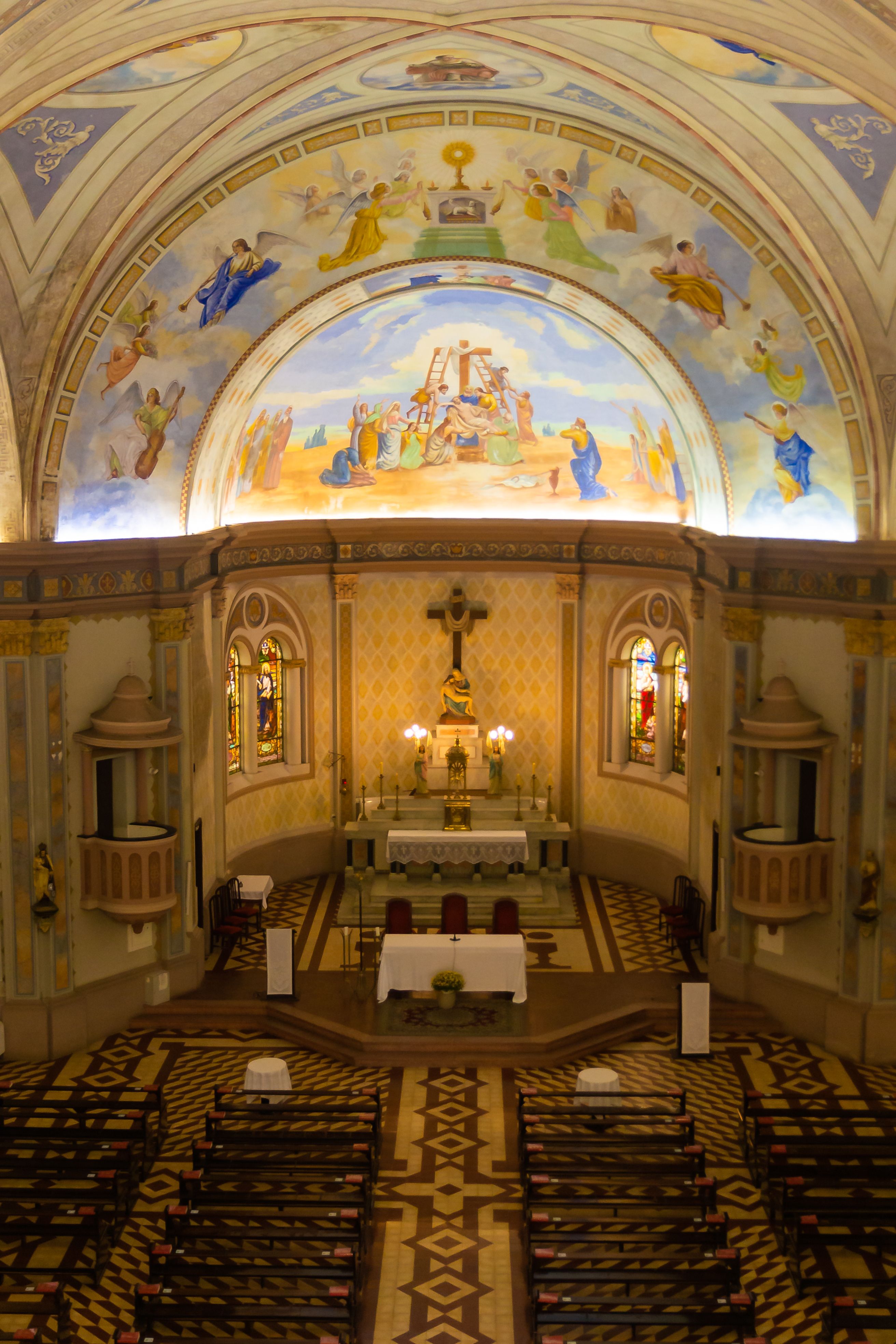 A view of a church with a large painting on the ceiling · Free Stock Photo
