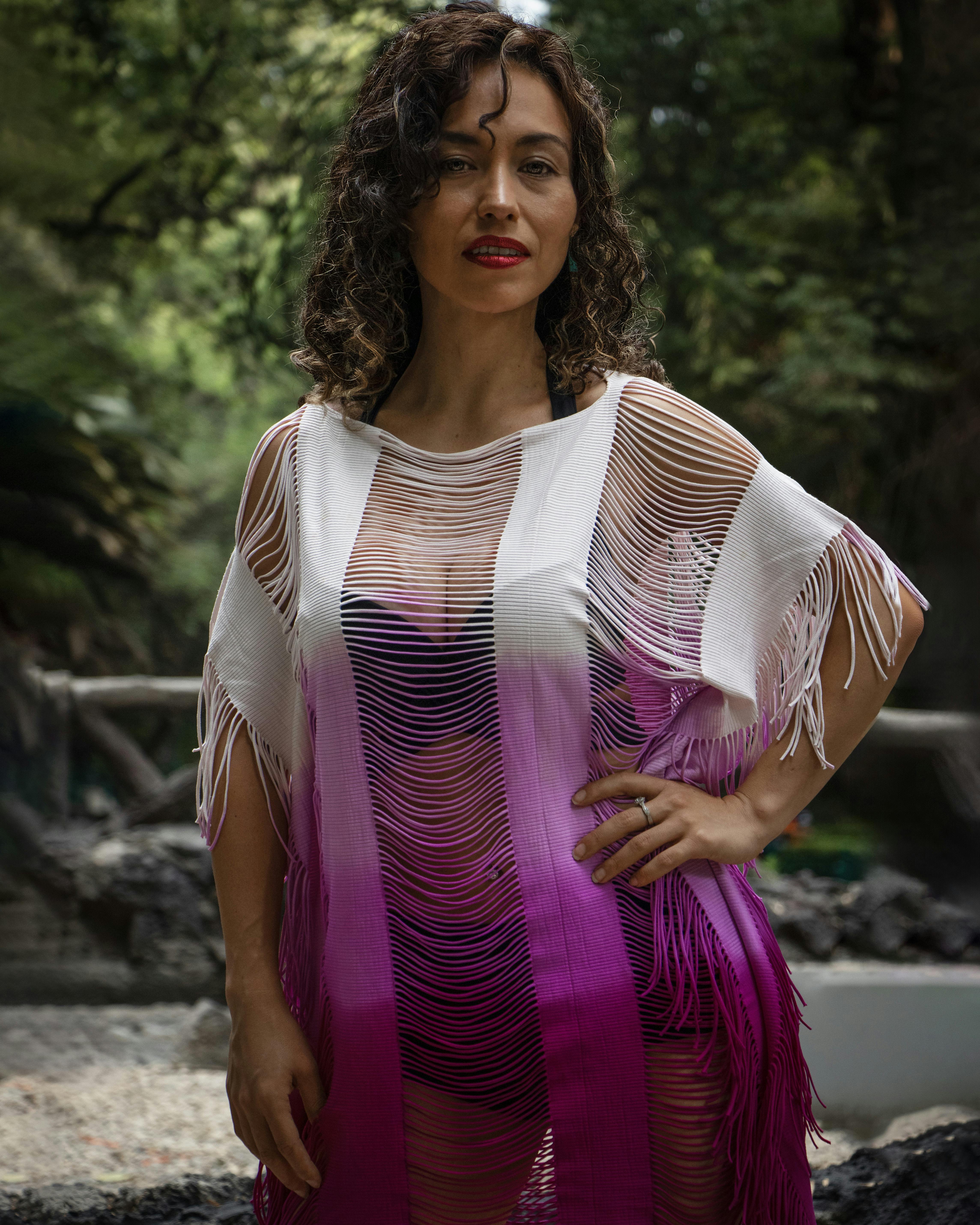 Portrait of a Woman in White and Purple Translucent Shirt · Free Stock ...