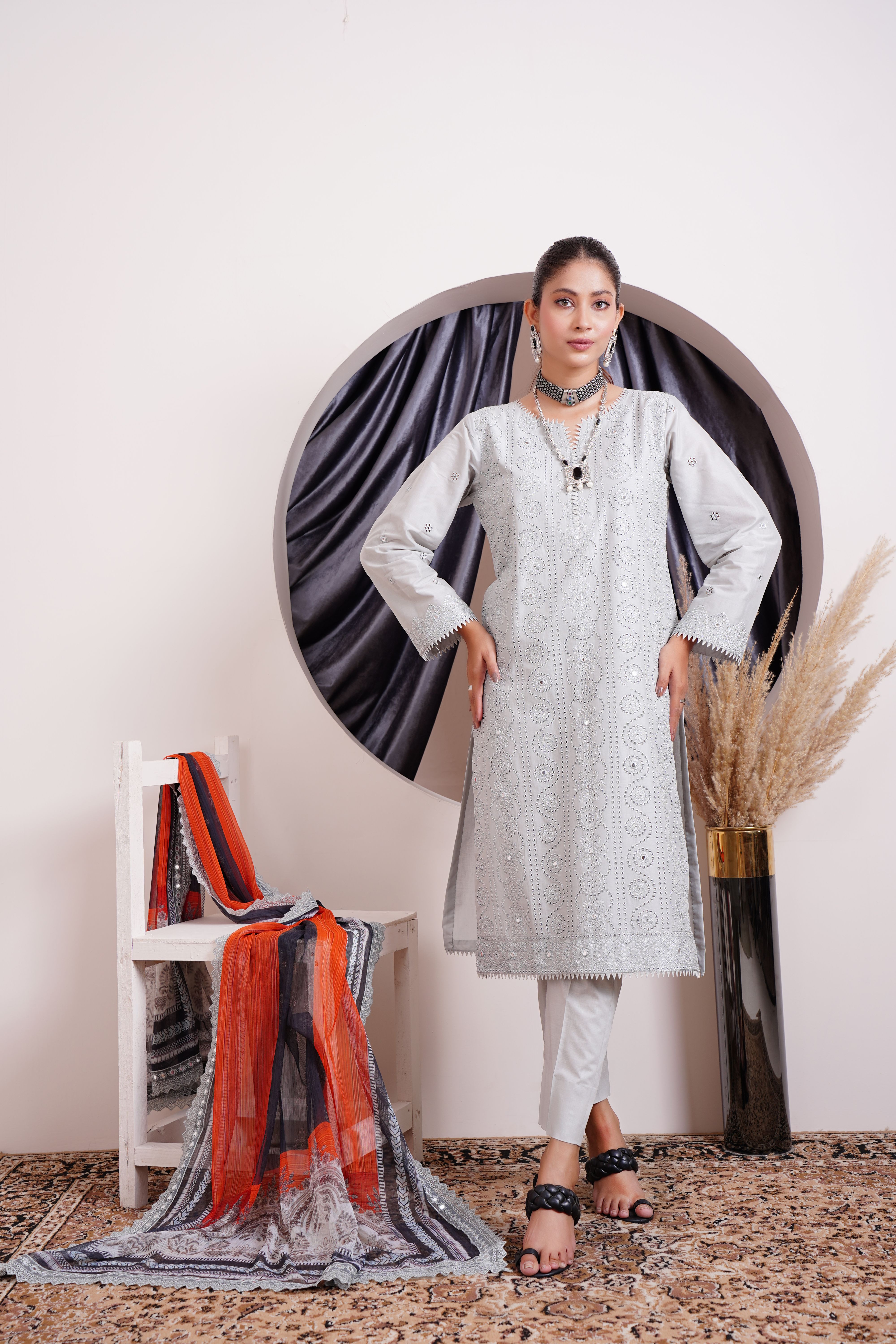 Portrait of a Female Model Wearing a Gray Dress · Free Stock Photo