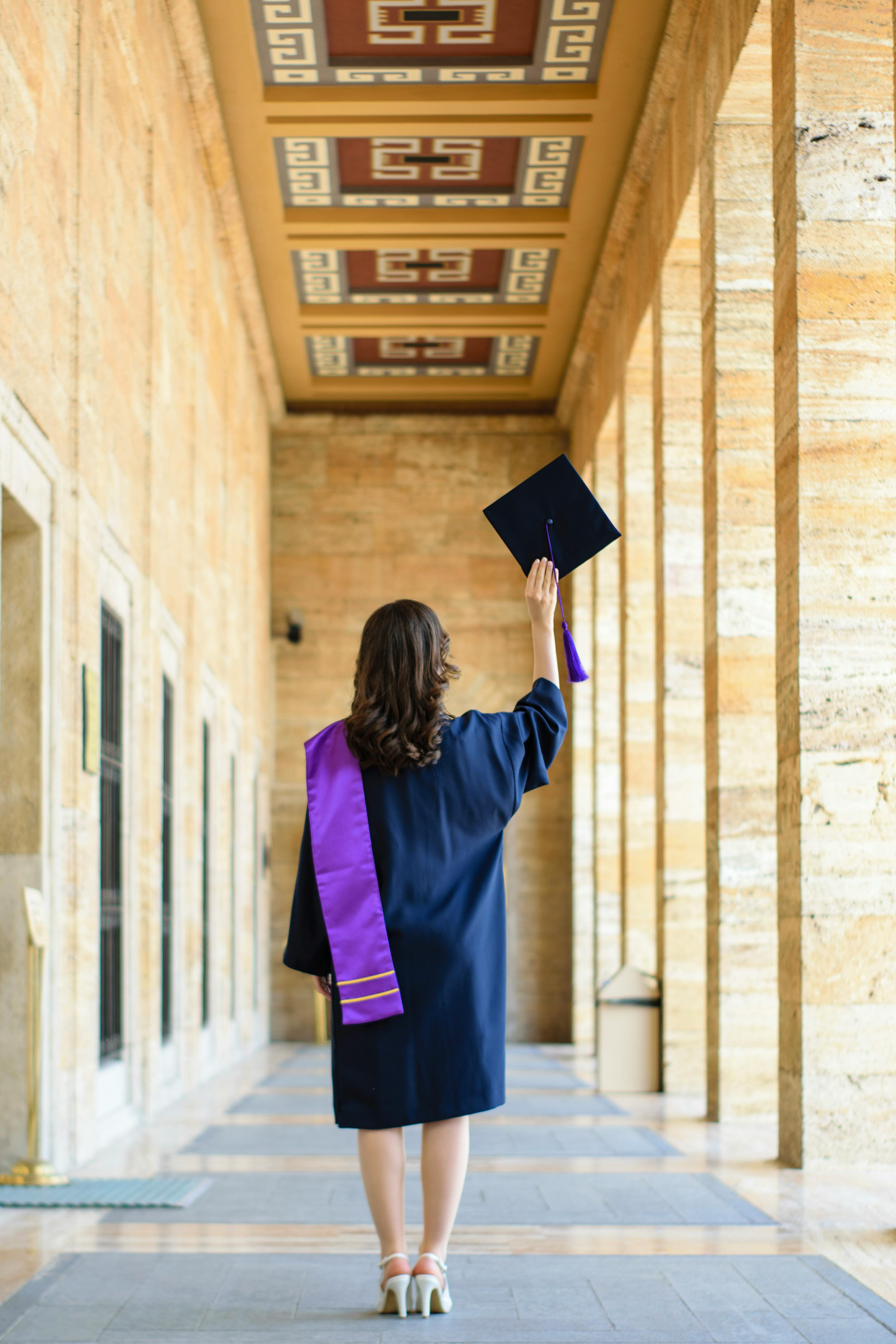 Woman in Graduation Gown and with Academic Hat Standing in Anitkabir in ...